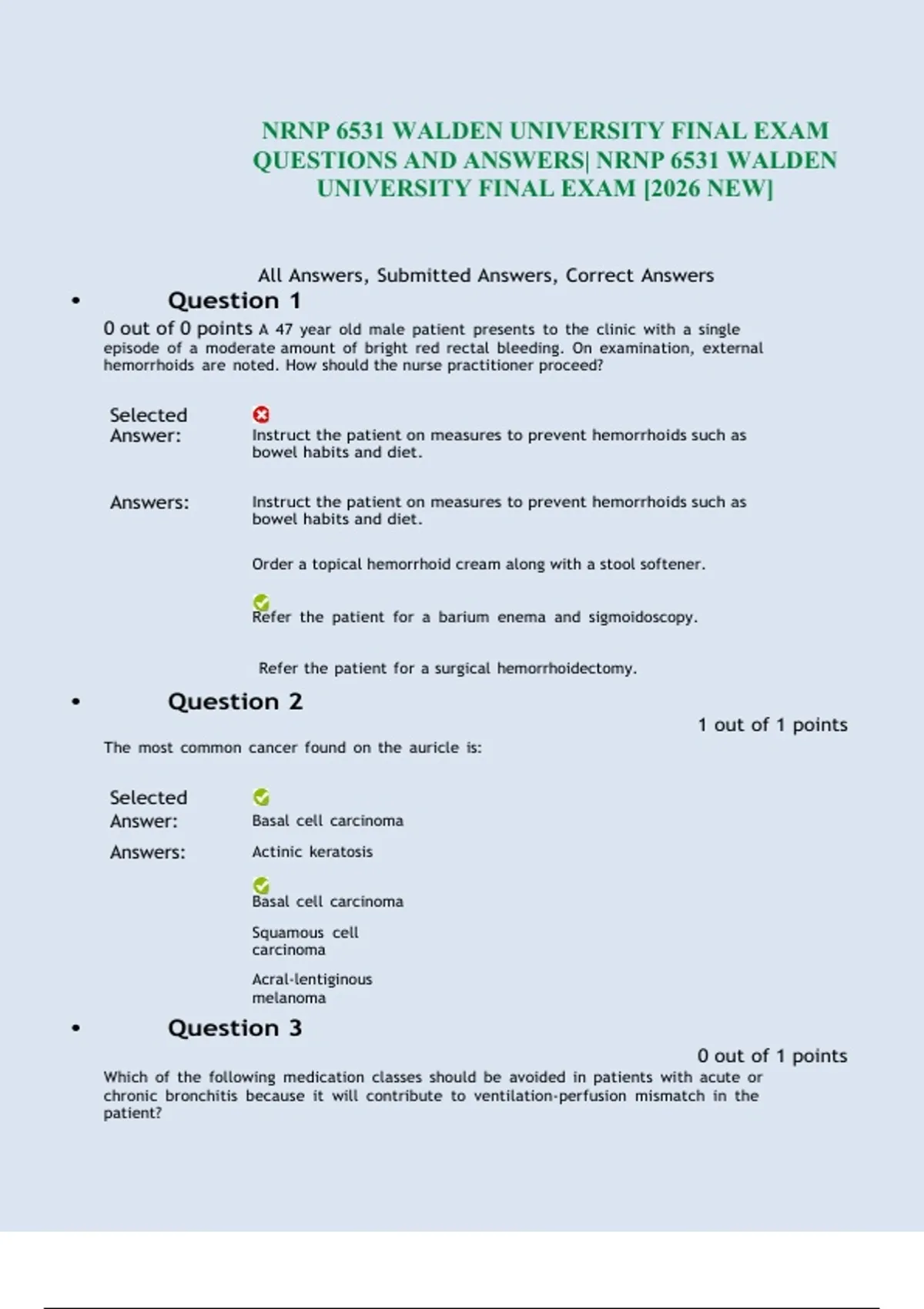 NRNP 6531 WALDEN UNIVERSITY FINAL EXAM QUESTIONS AND ANSWERS| NRNP 6531 ...