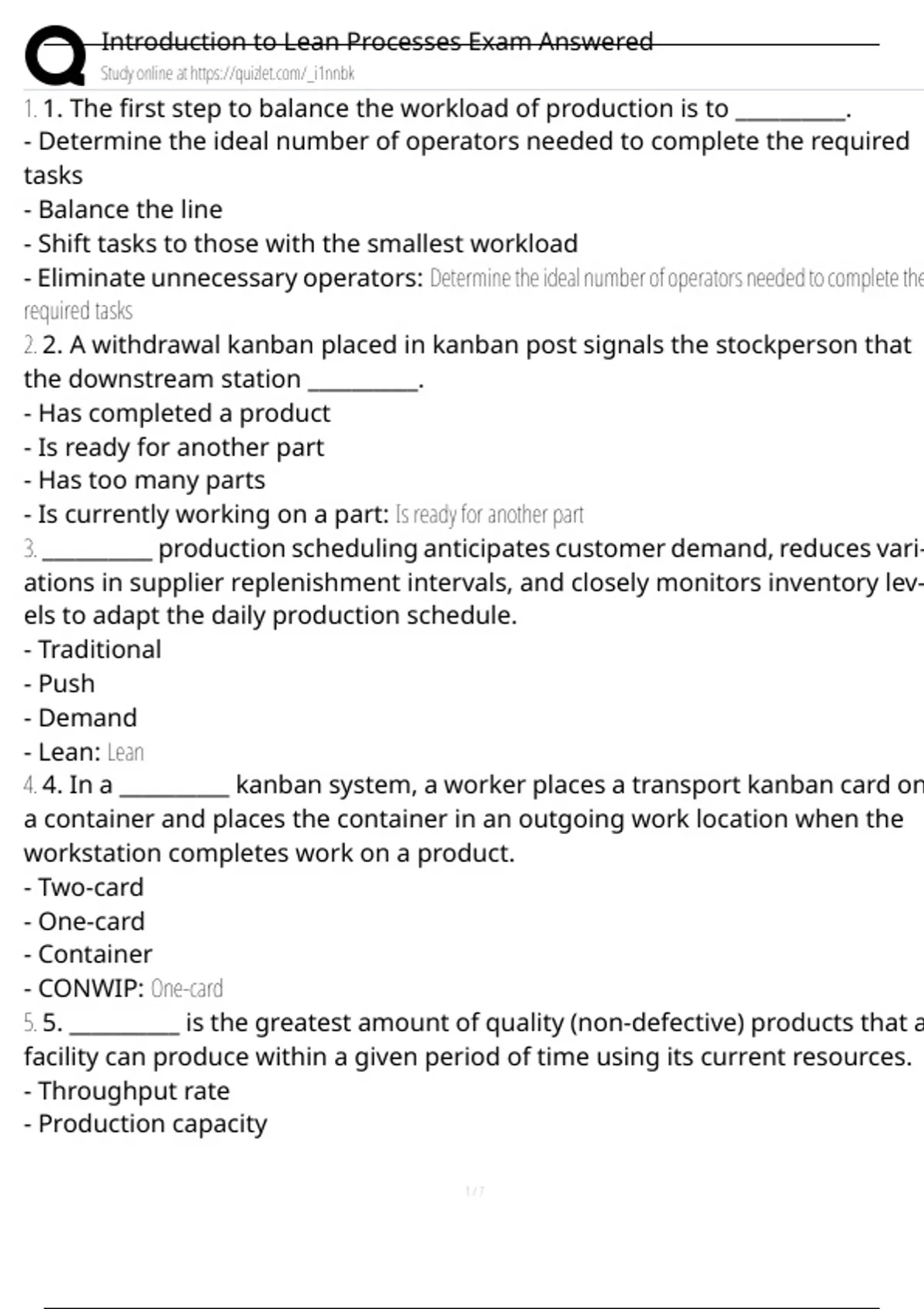 Introduction to Lean Processes Exam Answered Exam Questions and Answers ...