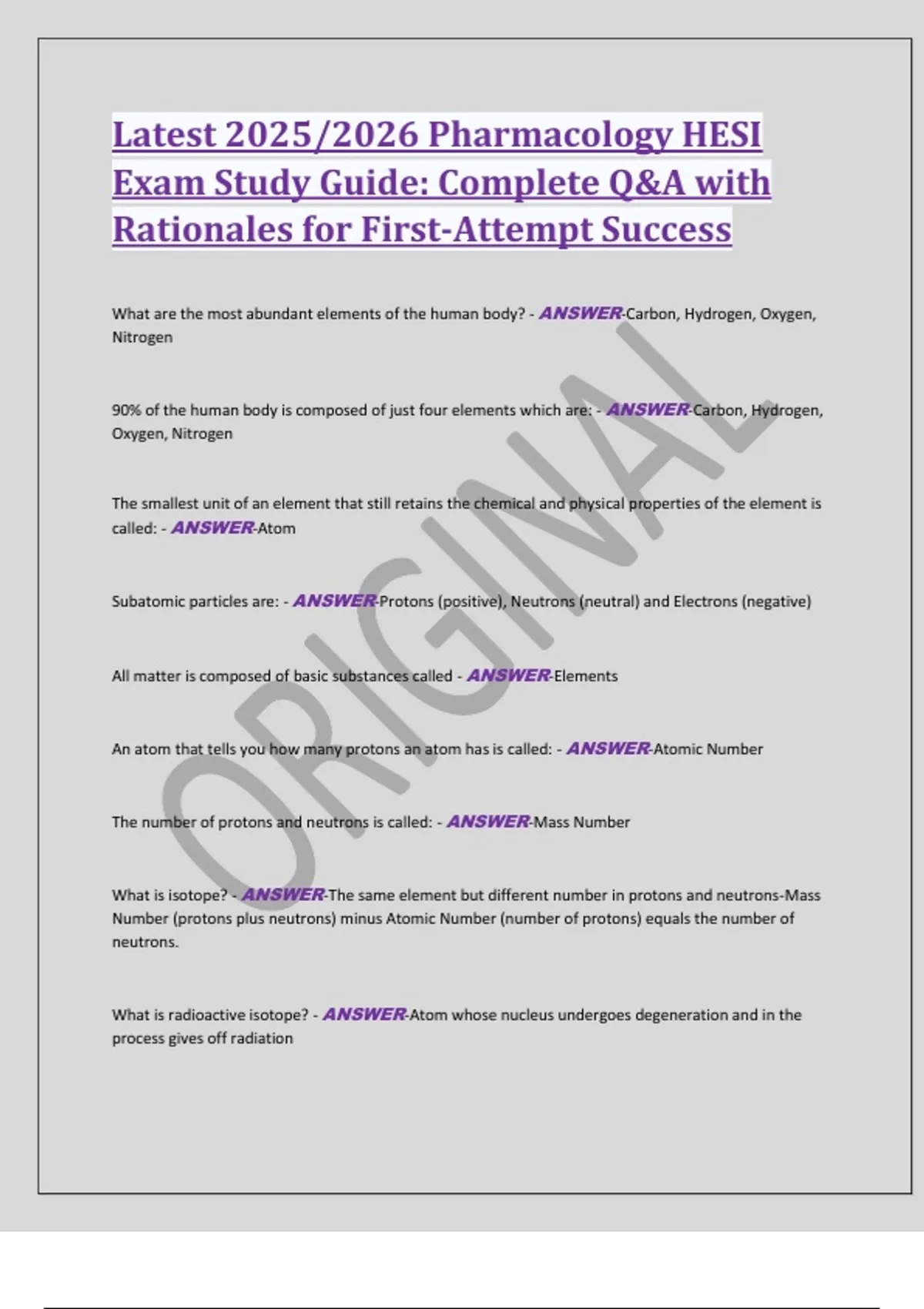 LATEST 2025/2026 PHARMACOLOGY HESI EXAM STUDY GUIDE: COMPLETE Q&A WITH ...