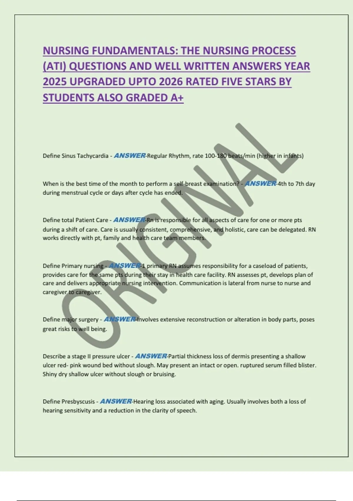 NURSING FUNDAMENTALS: THE NURSING PROCESS (ATI) QUESTIONS AND WELL ...