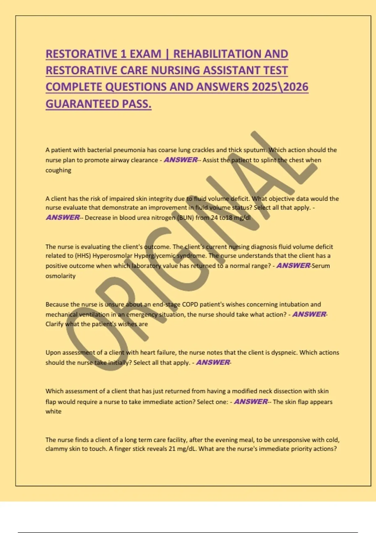 RESTORATIVE 1 EXAM | REHABILITATION AND RESTORATIVE CARE NURSING ...