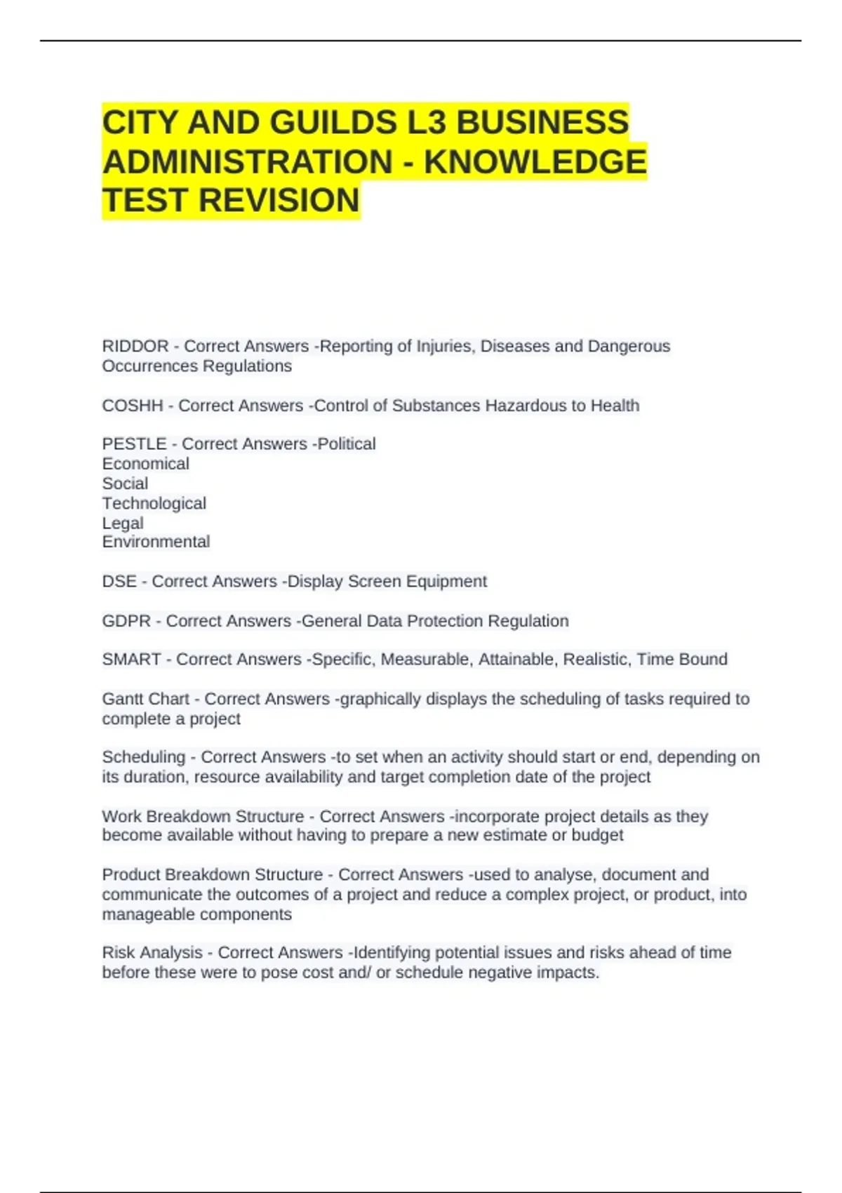 CITY AND GUILDS L3 BUSINESS ADMINISTRATION - KNOWLEDGE TEST REVISION ...