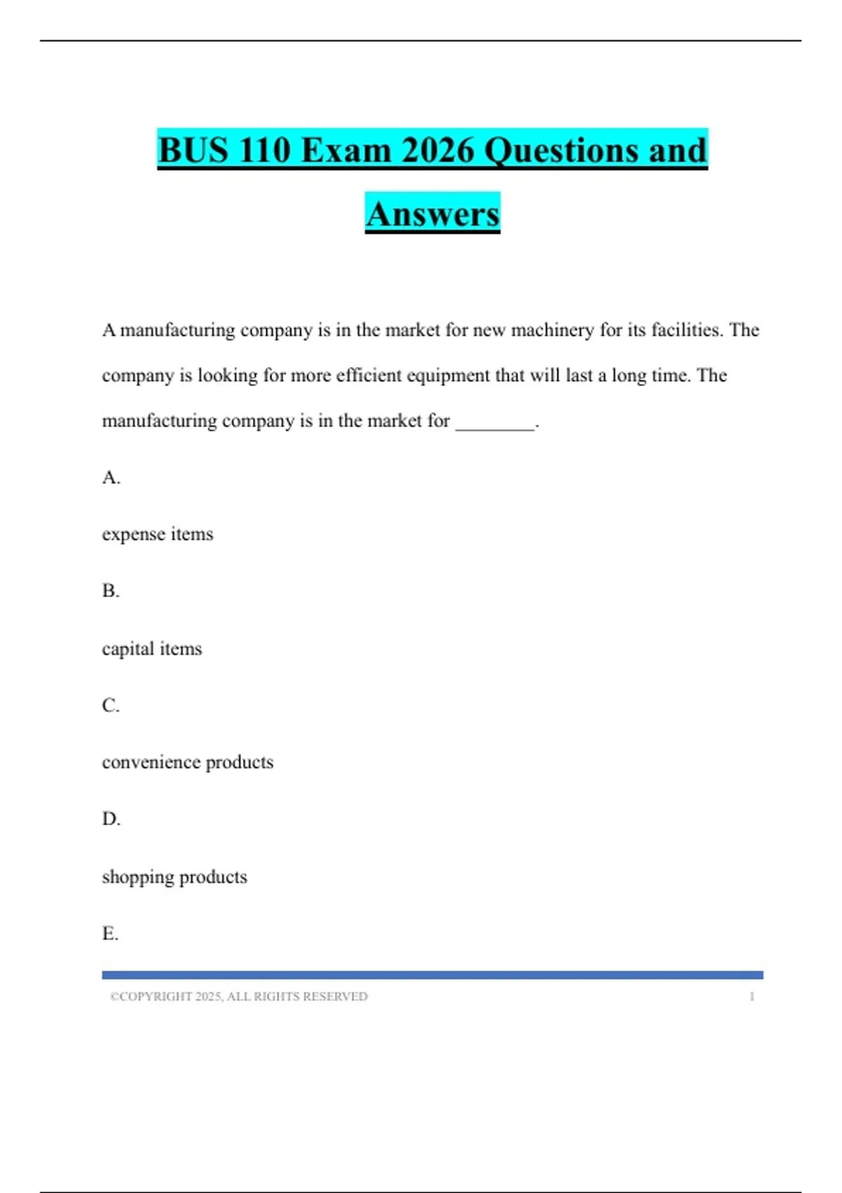 BUS 110 Exam 2026 Questions and Answers - BUS 110 - Stuvia US