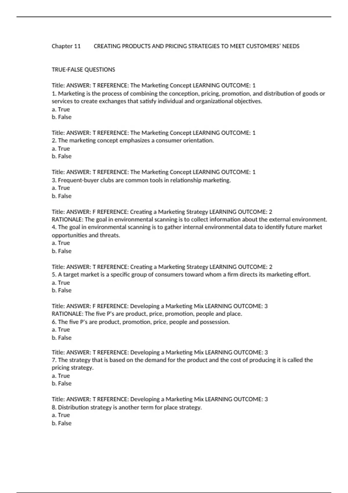 Introduction to Business – [Test Bank, Chapter 11, Questions & Answers ...