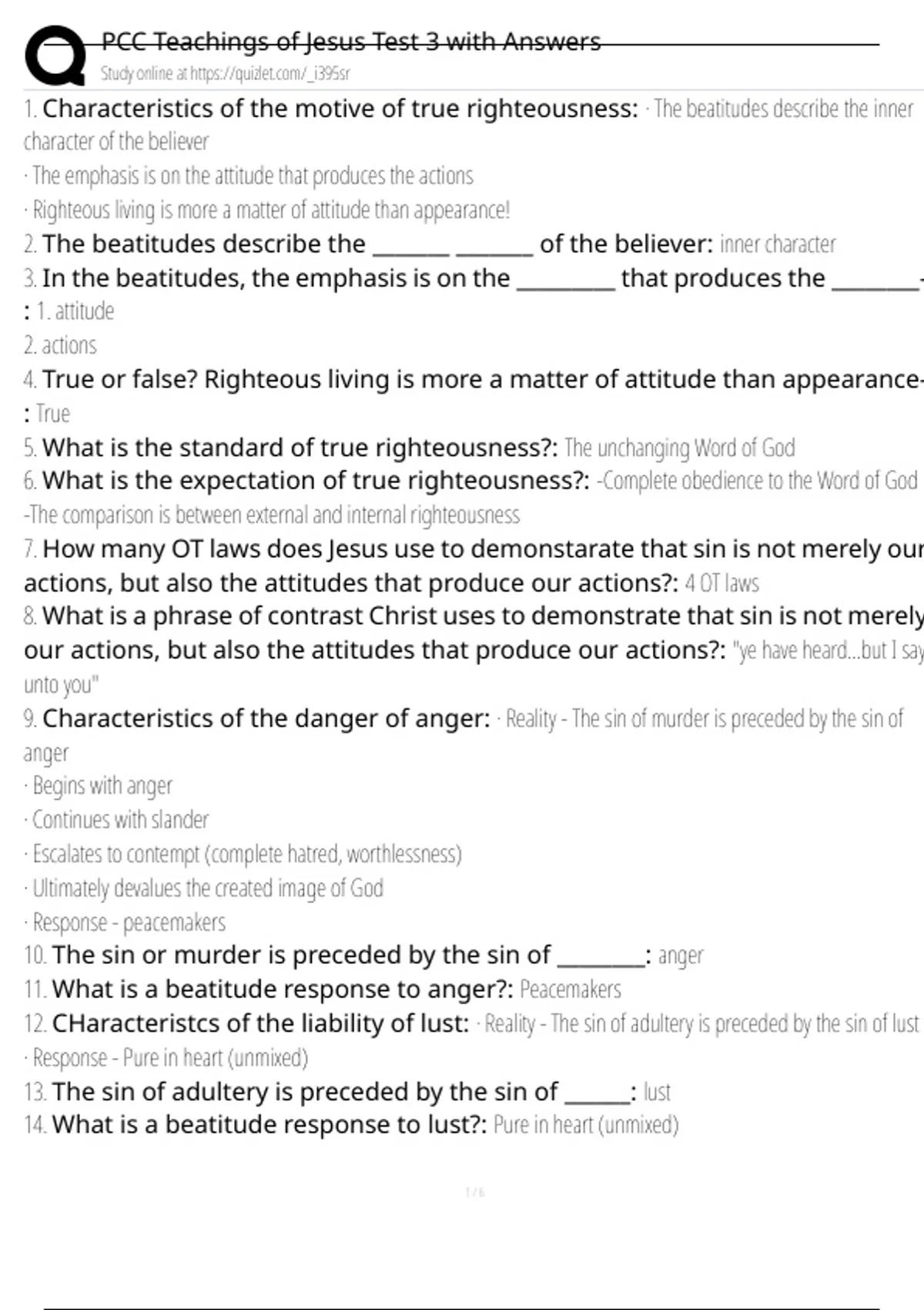 PCC Teachings of Jesus Test 3 with Answers Exam Questions and Answers ...