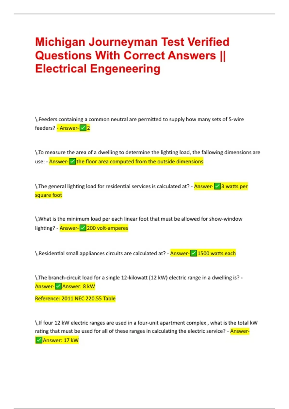Michigan Journeyman Test Verified Questions With Correct Answers ...