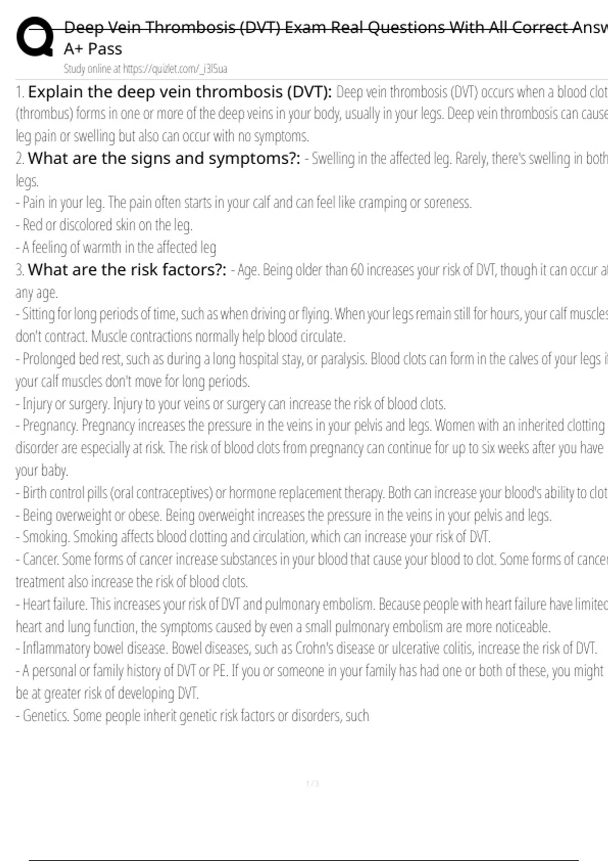 Deep Vein Thrombosis (DVT) Exam Real Questions With All Correct Answer ...