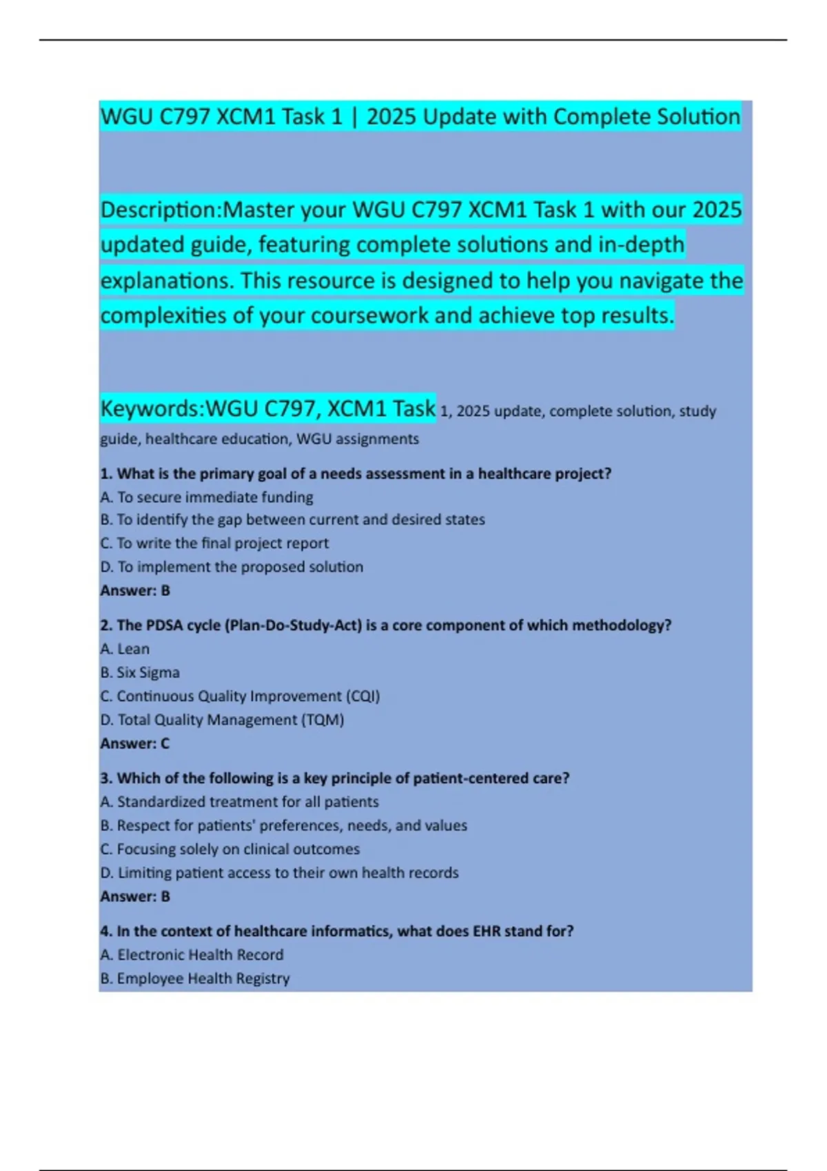 WGU C797 XCM1 Task 1 | 2025 Update with Complete Solution - WGU D662 ...