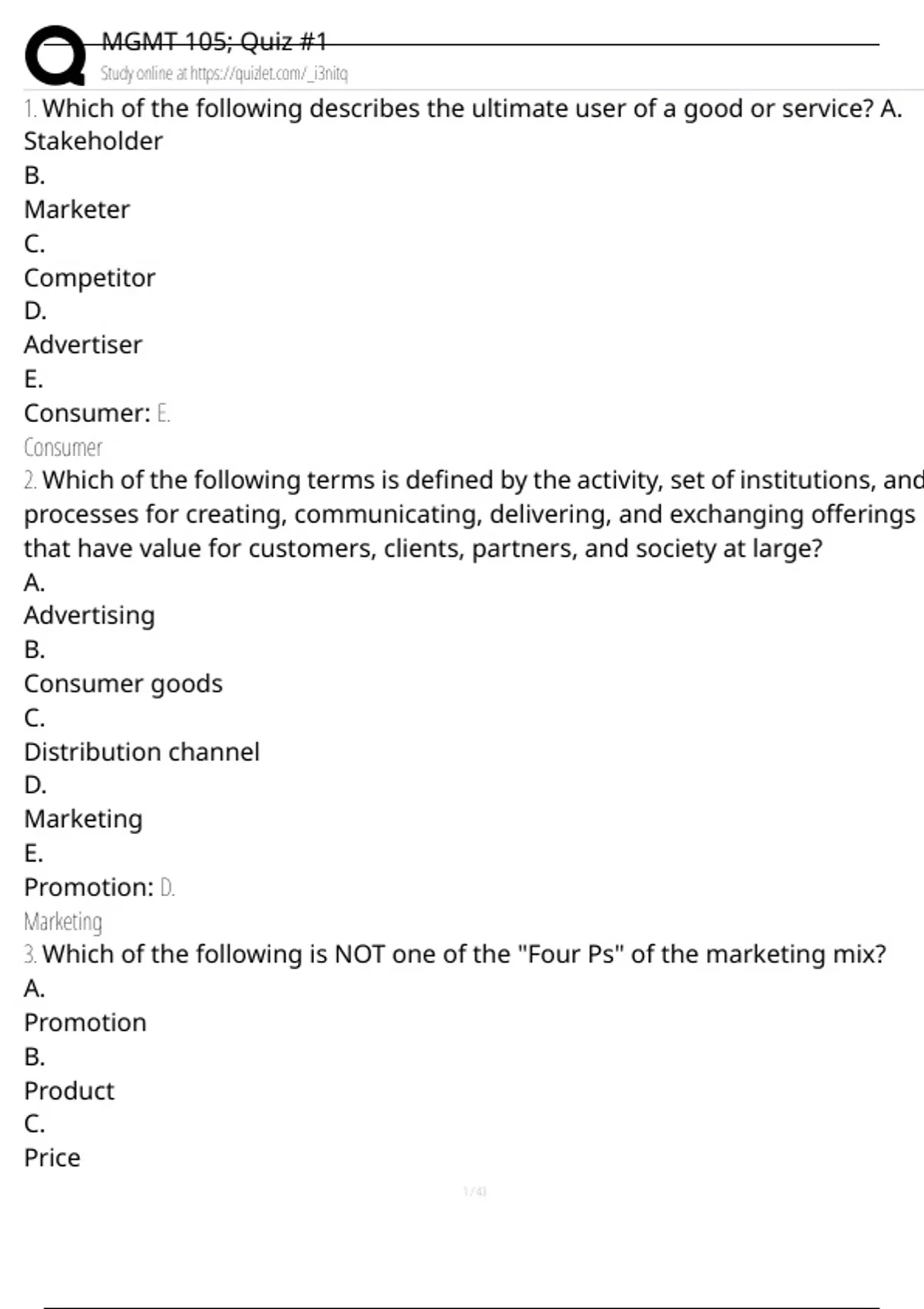 MGMT 105; Quiz #1 Exam Questions and Answers 100% Pass |Verified ...