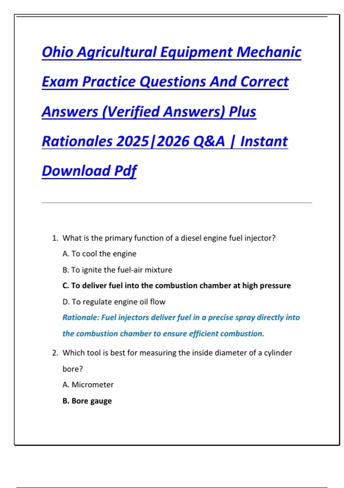 Ohio Agricultural Equipment Mechanic Exam Practice Questions And ...