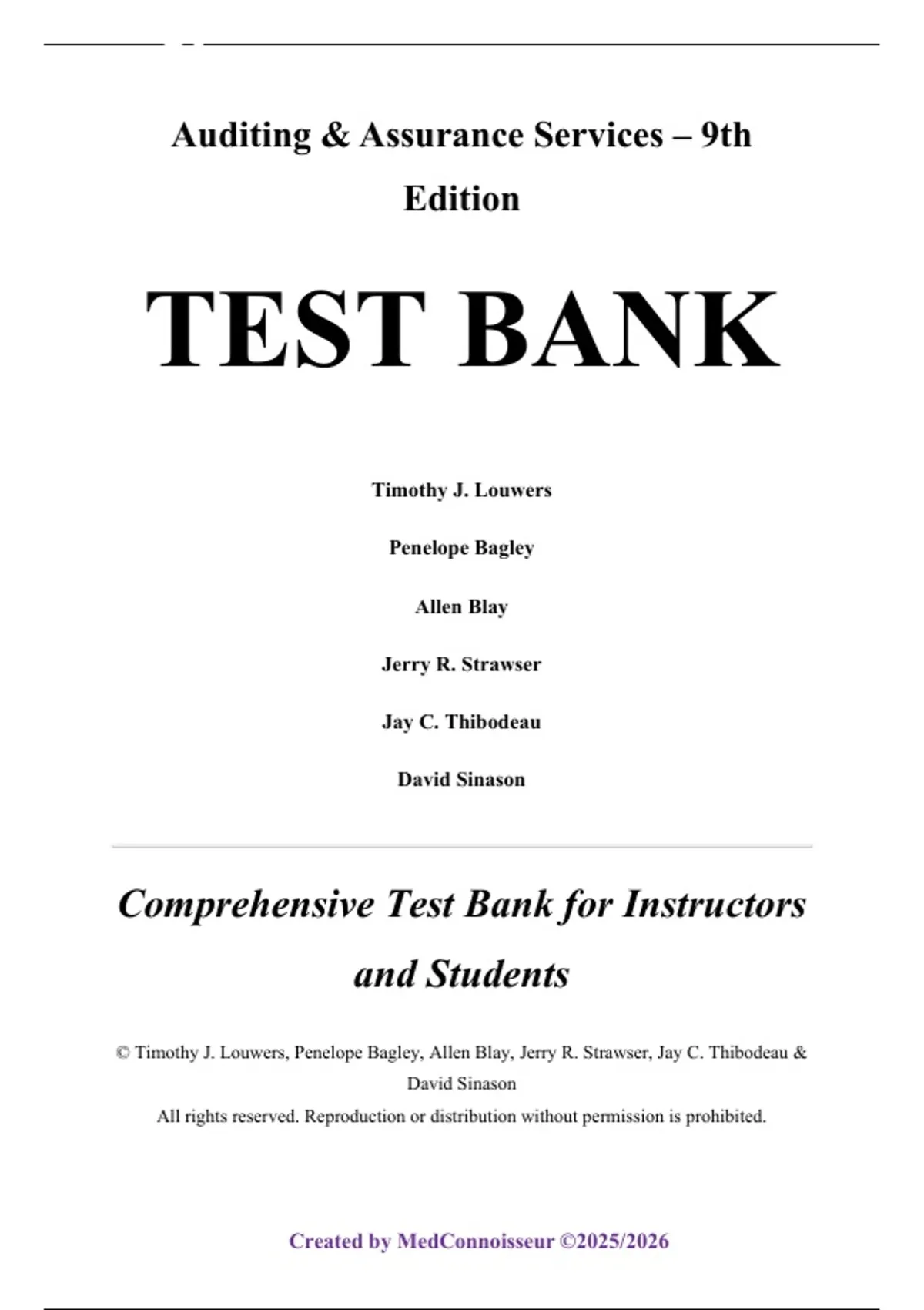 Test Bank — Auditing & Assurance Services, 9th Edition — Timothy J ...