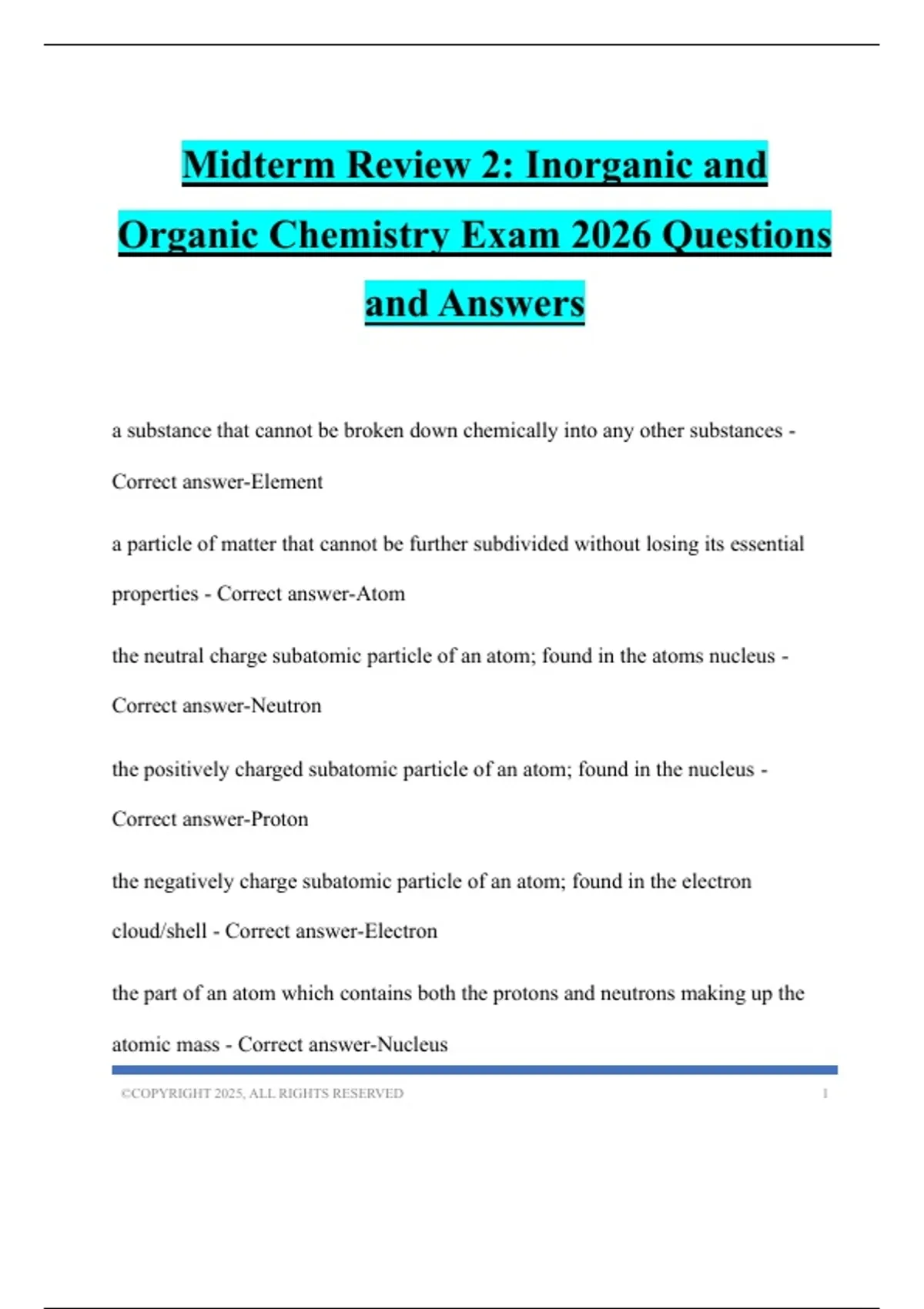Midterm Review 2: Inorganic and Organic Chemistry Exam 2026 Questions ...