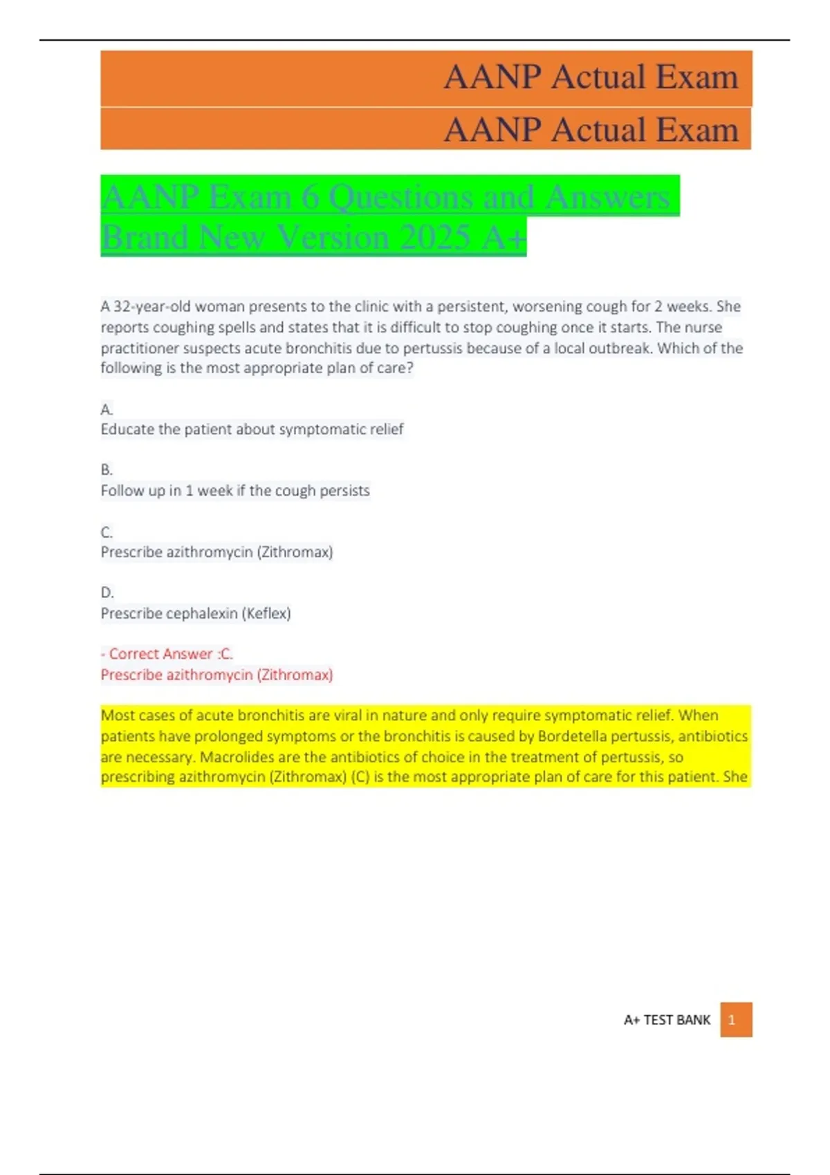AANP Exam 6 Questions and Answers Brand New Version 2025 A+. - AANP ...