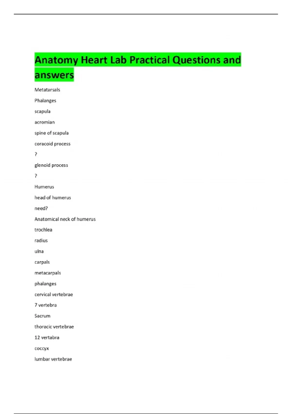 Anatomy Heart Lab Practical Questions and answers - Anatomy Heart ...