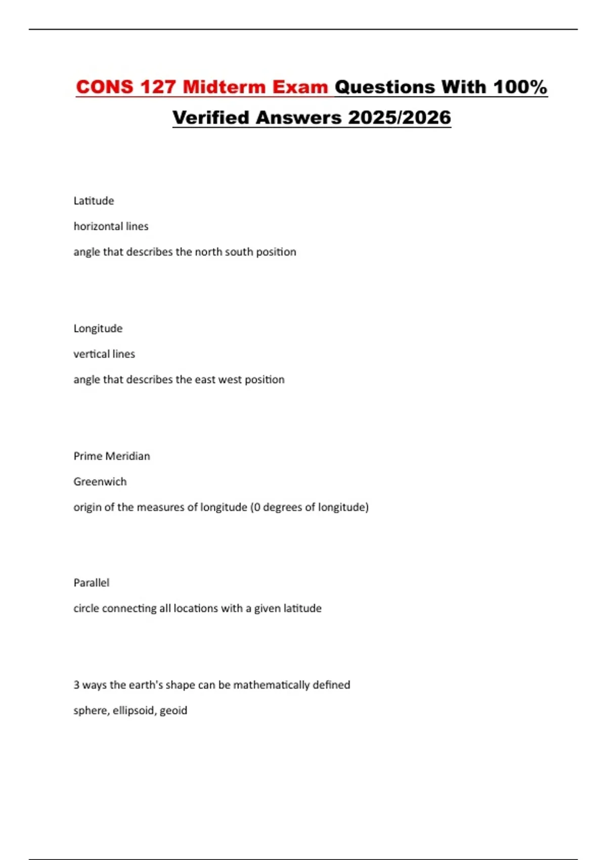 CONS 127 Midterm Exam Questions With 100% Verified Answers 2025/2026 ...