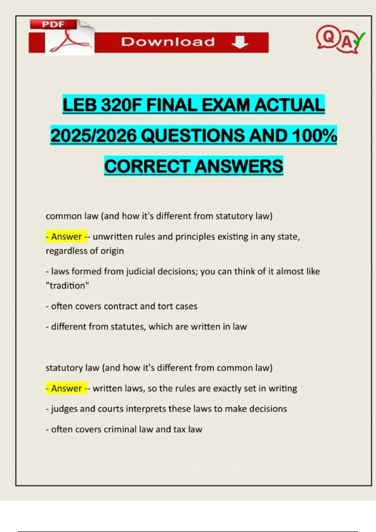 LEB 320F FINAL EXAM ACTUAL 2025/2026 QUESTIONS AND 100% CORRECT ANSWERS ...