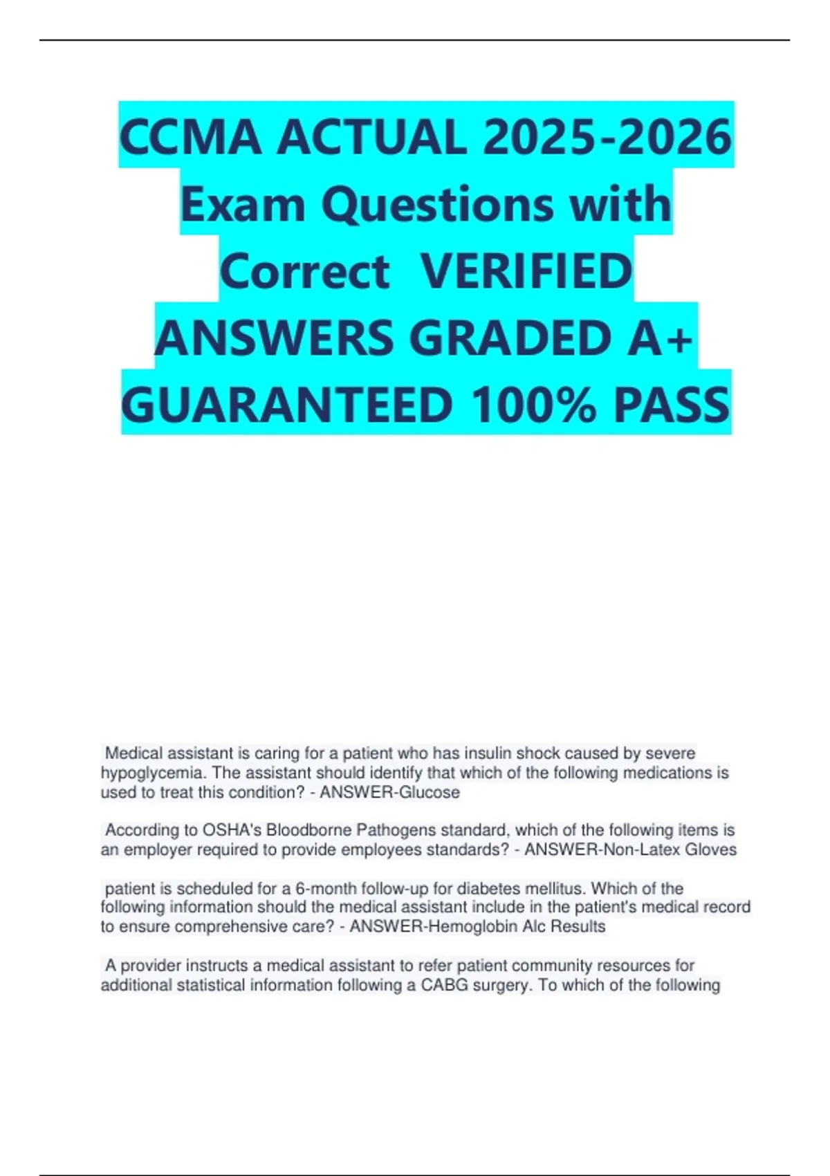 CCMA Exam Questions with Correct Answers- Anatomy and Physiology - CCMA ...