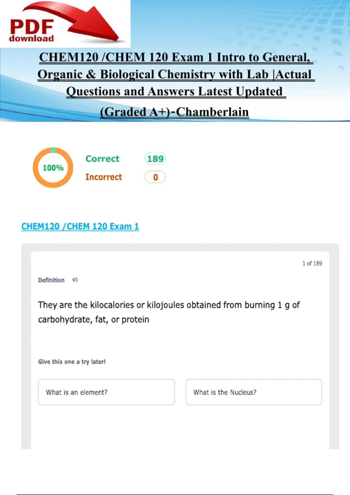 CHEM120 /CHEM 120 Exam 1 Intro to General, Organic & Biological ...