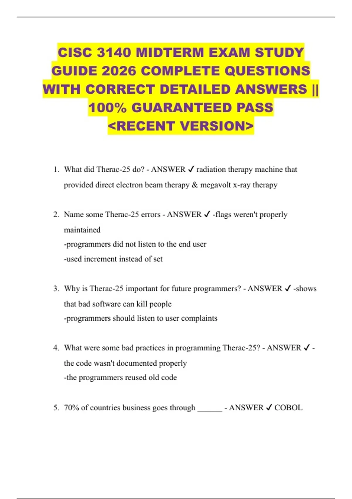 BUNDLE FOR CISC 3140 FINAL EXAM STUDY GUIDE 2026 COMPLETE QUESTIONS ...