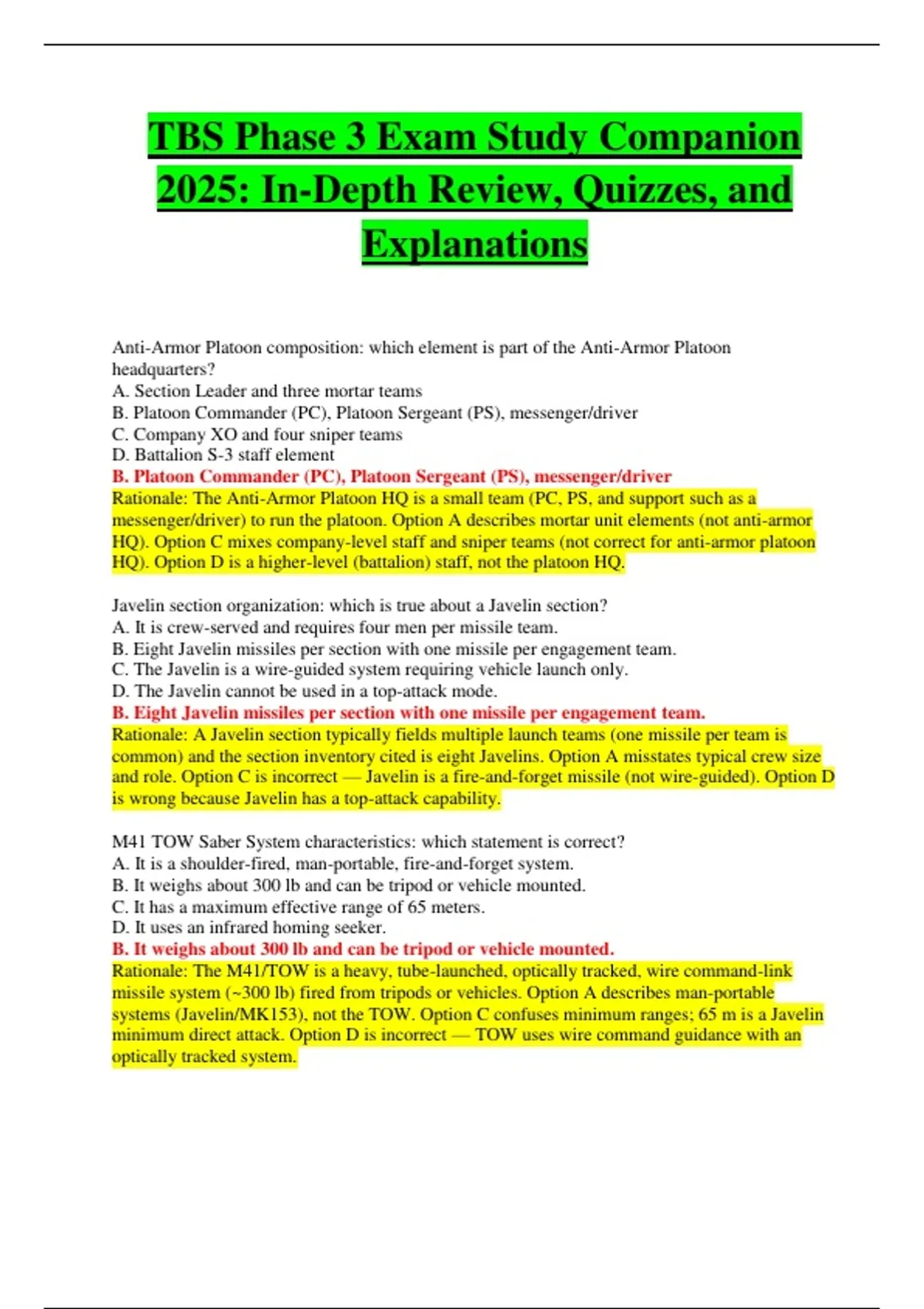 TBS Phase 3 Exam Study Companion 2025: In-Depth Review, Quizzes, and ...