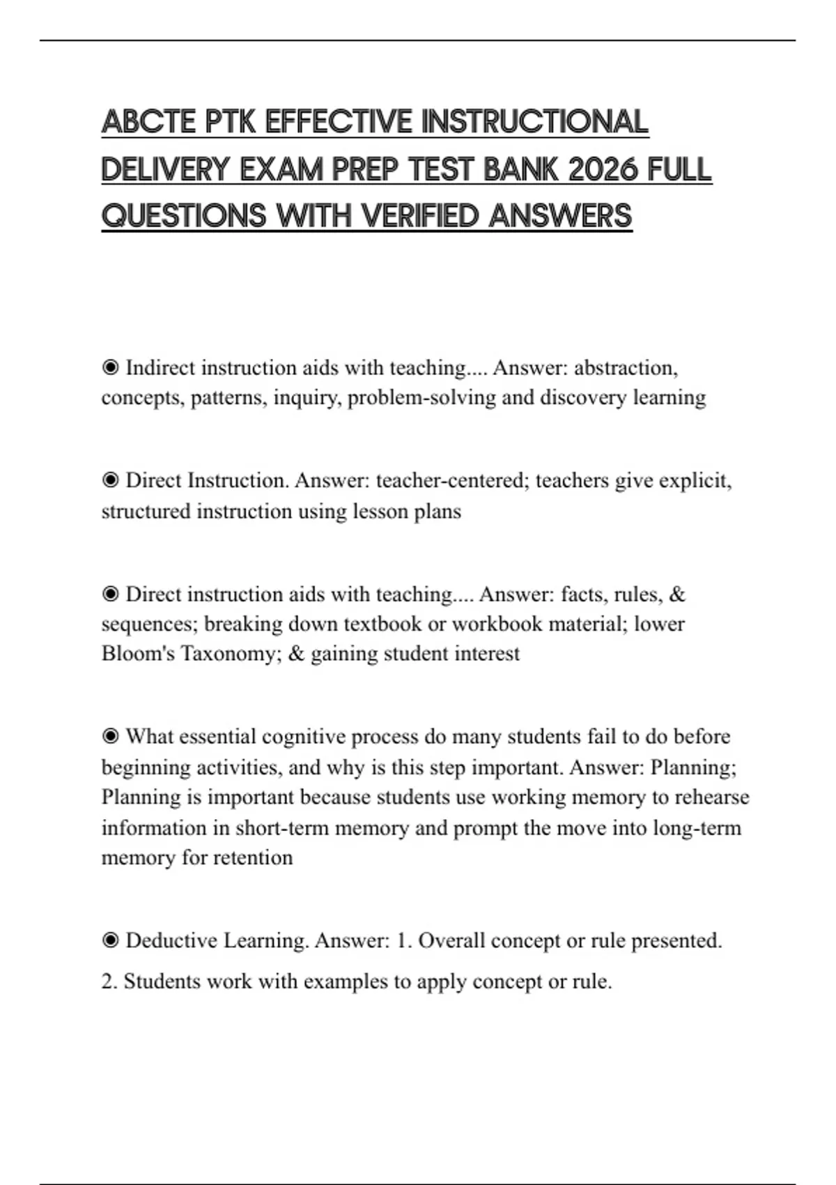 ABCTE PTK EFFECTIVE INSTRUCTIONAL DELIVERY EXAM PREP TEST BANK 2026 ...