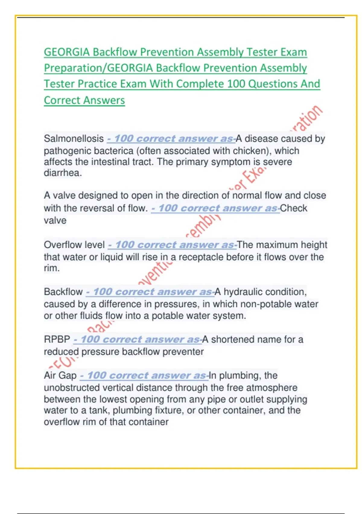 GEORGIA Backflow Prevention Assembly Tester Exam Preparation/GEORGIA ...