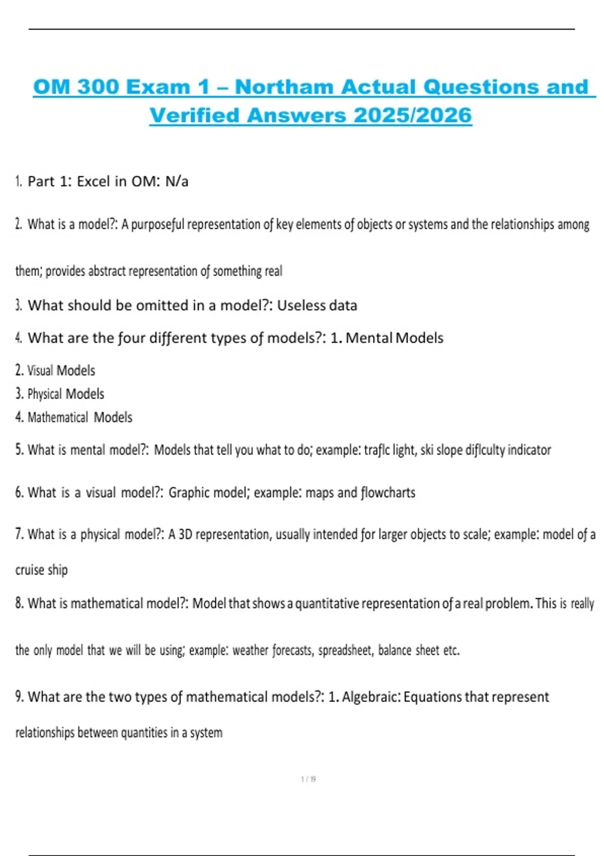 OM 300 – Exam 1 Northam Actual Questions and Verified Answers (2025/ ...