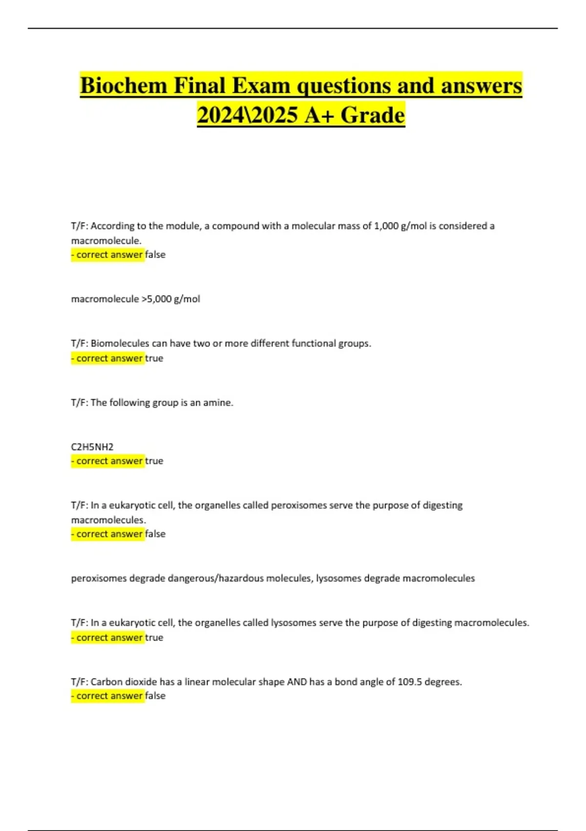 Biochemistry Final Exam Questions and Answers (2024/2025) – Complete ...