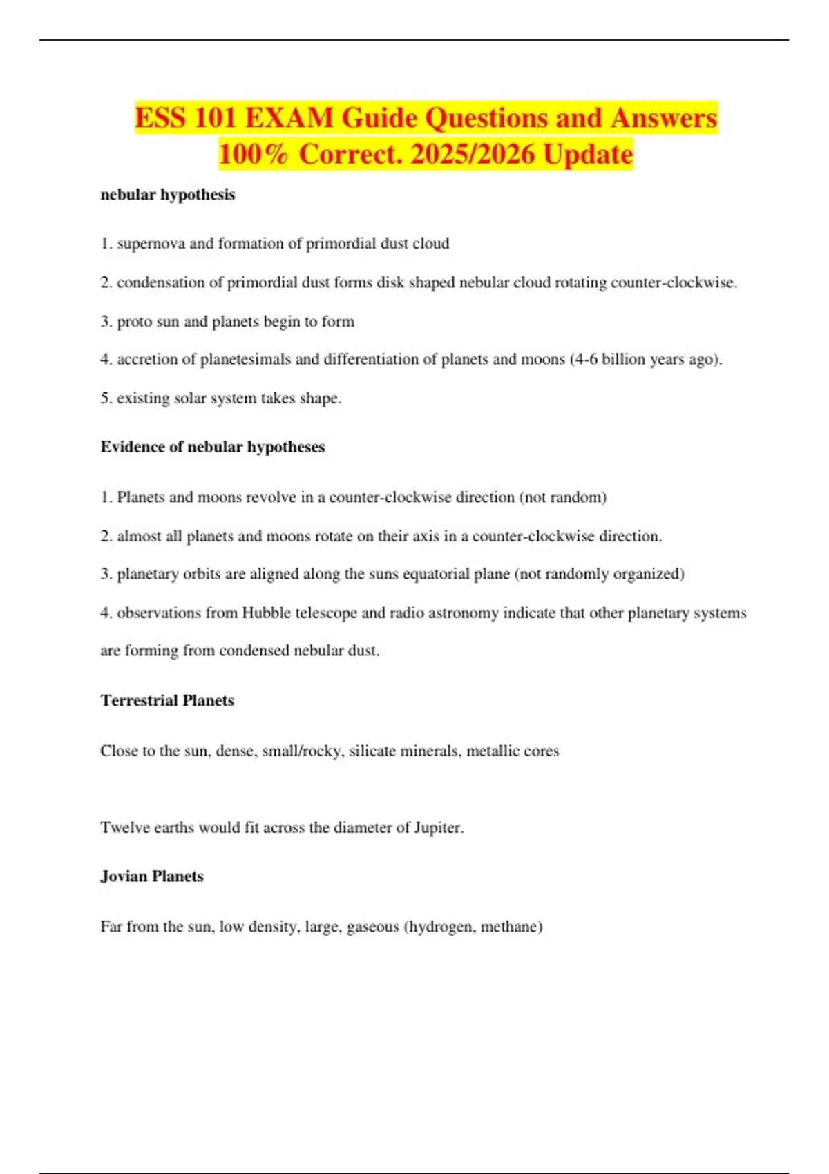 ESS 101 EXAM Guide Questions and Answers 100% Correct. 2025/2026 Update ...