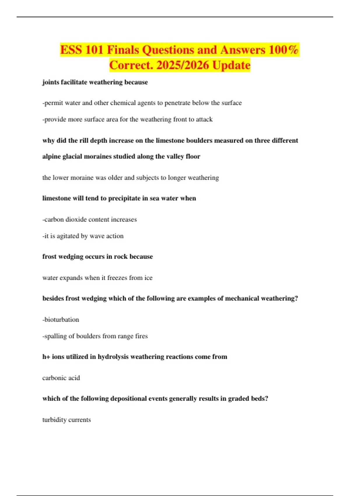 ESS 101 Finals Questions and Answers 100% Correct. 2025/2026 Update ...