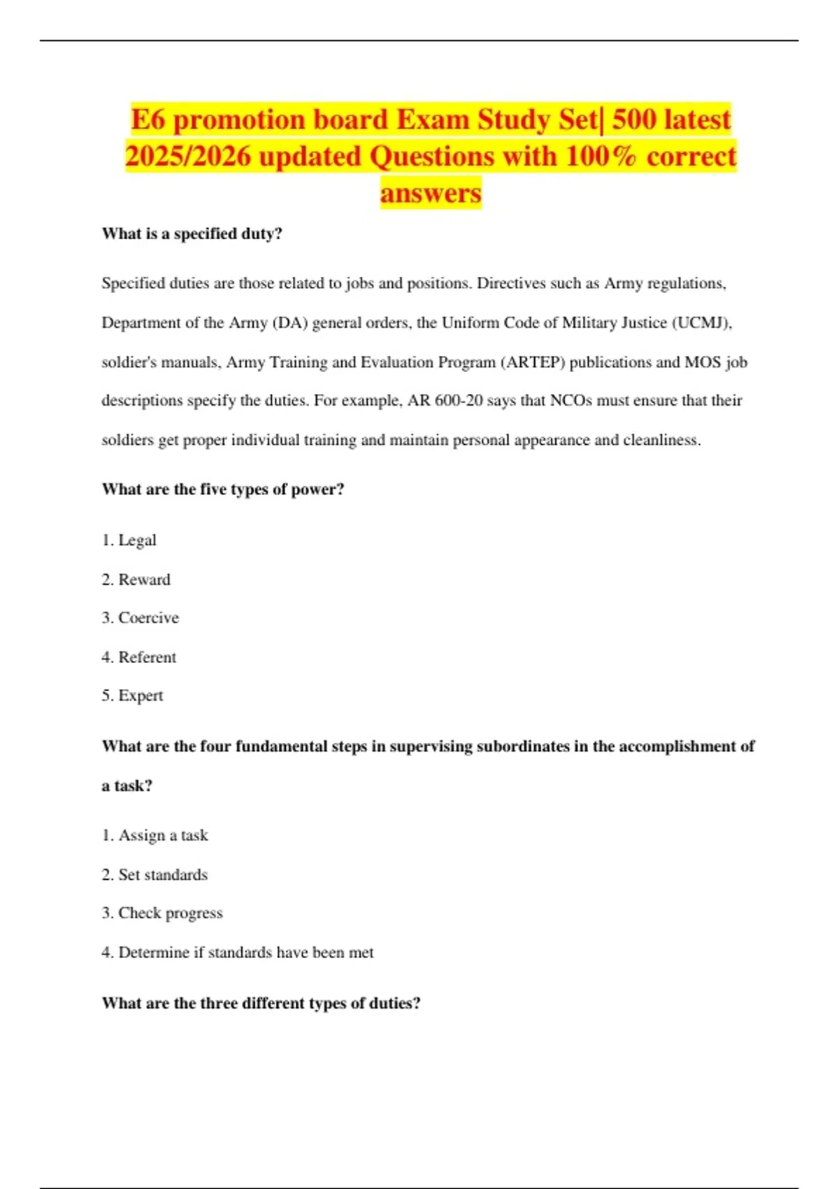 E6 promotion board Exam Study Set| 500 latest 2025/2026 updated ...