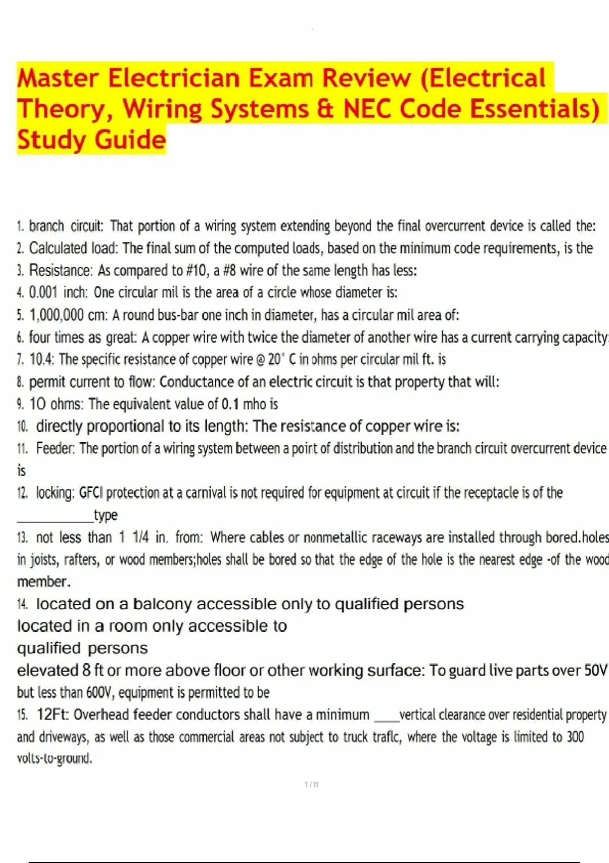 Master Electrician Exam Review (Electrical Theory, Wiring Systems & NEC ...