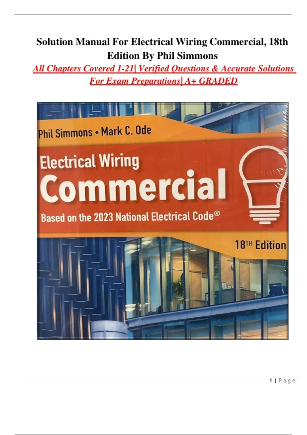 Solution Manual and Answer Guide Electrical Wiring Commercial 18th ...
