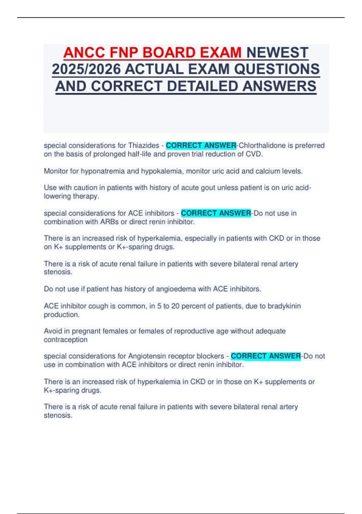 ANCC FNP BOARD EXAM NEWEST 2025/2026 ACTUAL EXAM QUESTIONS AND CORRECT ...