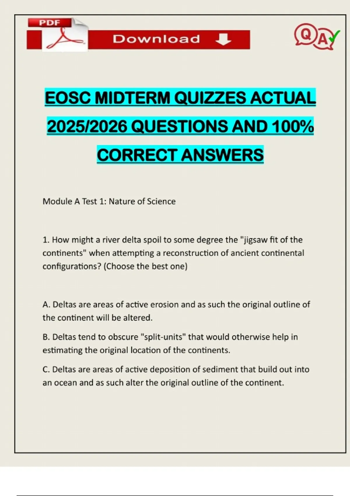 EOSC MIDTERM QUIZZES ACTUAL 2025/2026 QUESTIONS AND 100% CORRECT ...