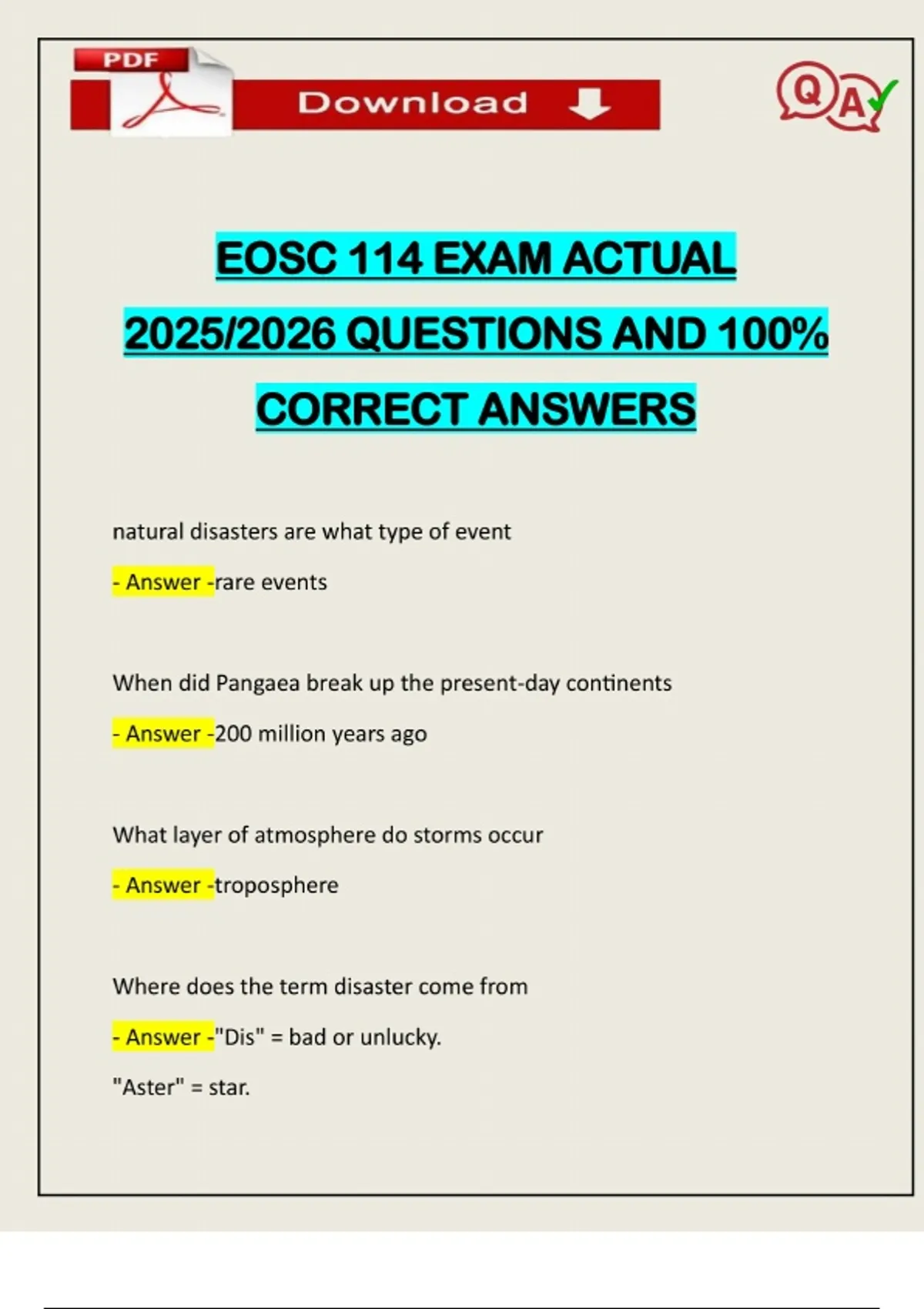 EOSC 114 EXAM ACTUAL 2025/2026 QUESTIONS AND 100% CORRECT ANSWERS ...