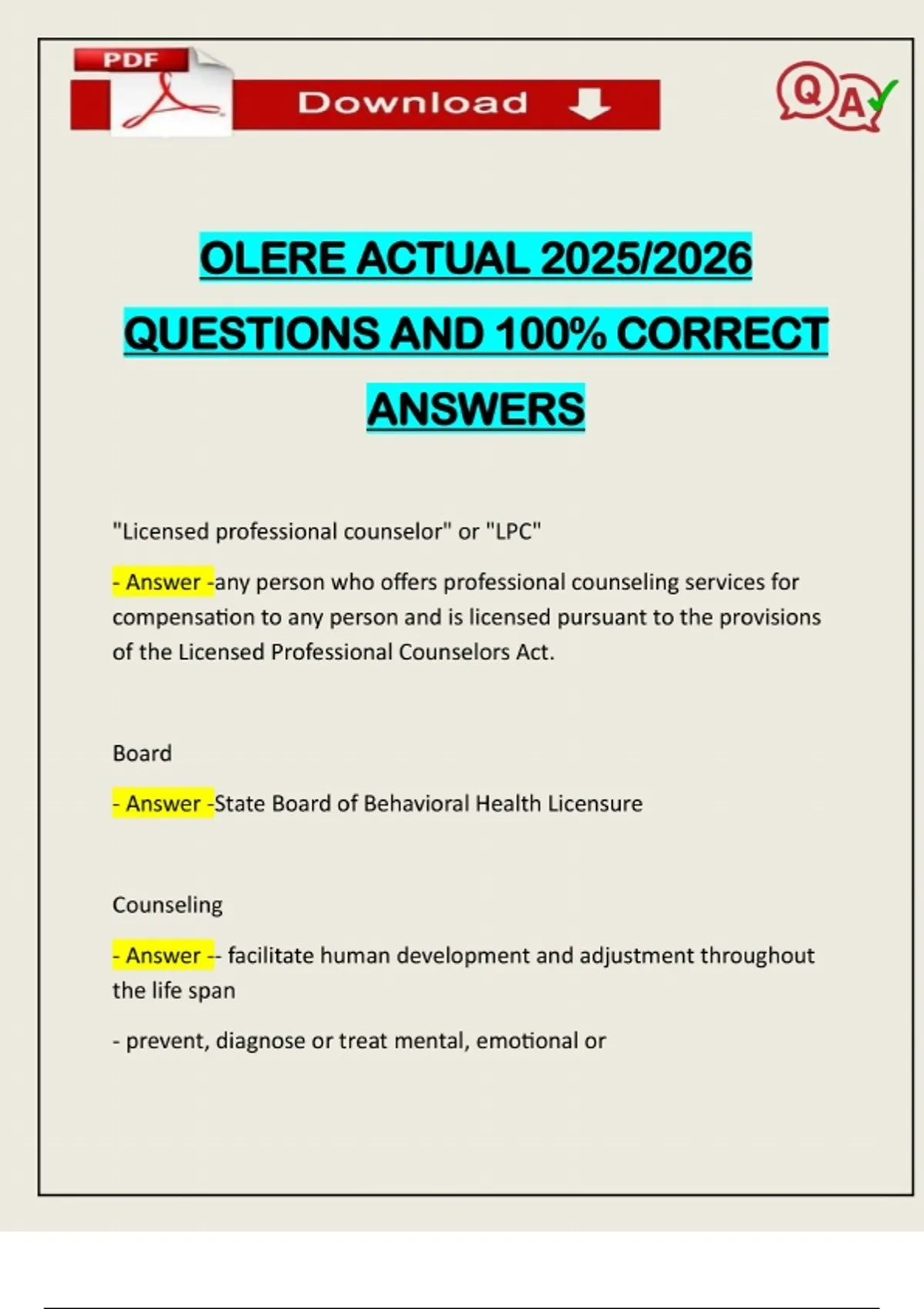 OLERE ACTUAL 2025/2026 QUESTIONS AND 100% CORRECT ANSWERS - OLERE ...