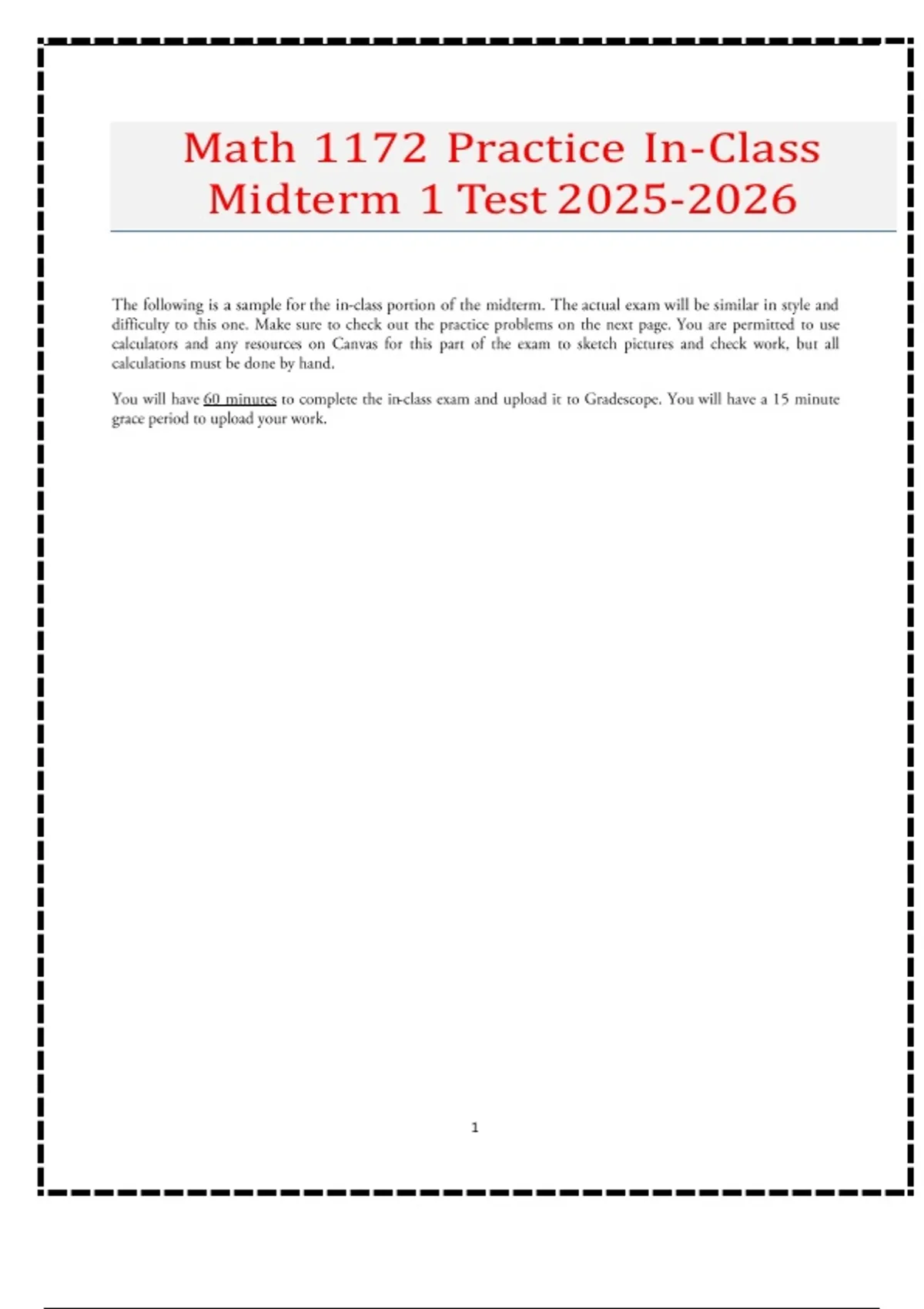 Math 1172 Practice In-Class Midterm 1 Test - Math 1172 - Stuvia US