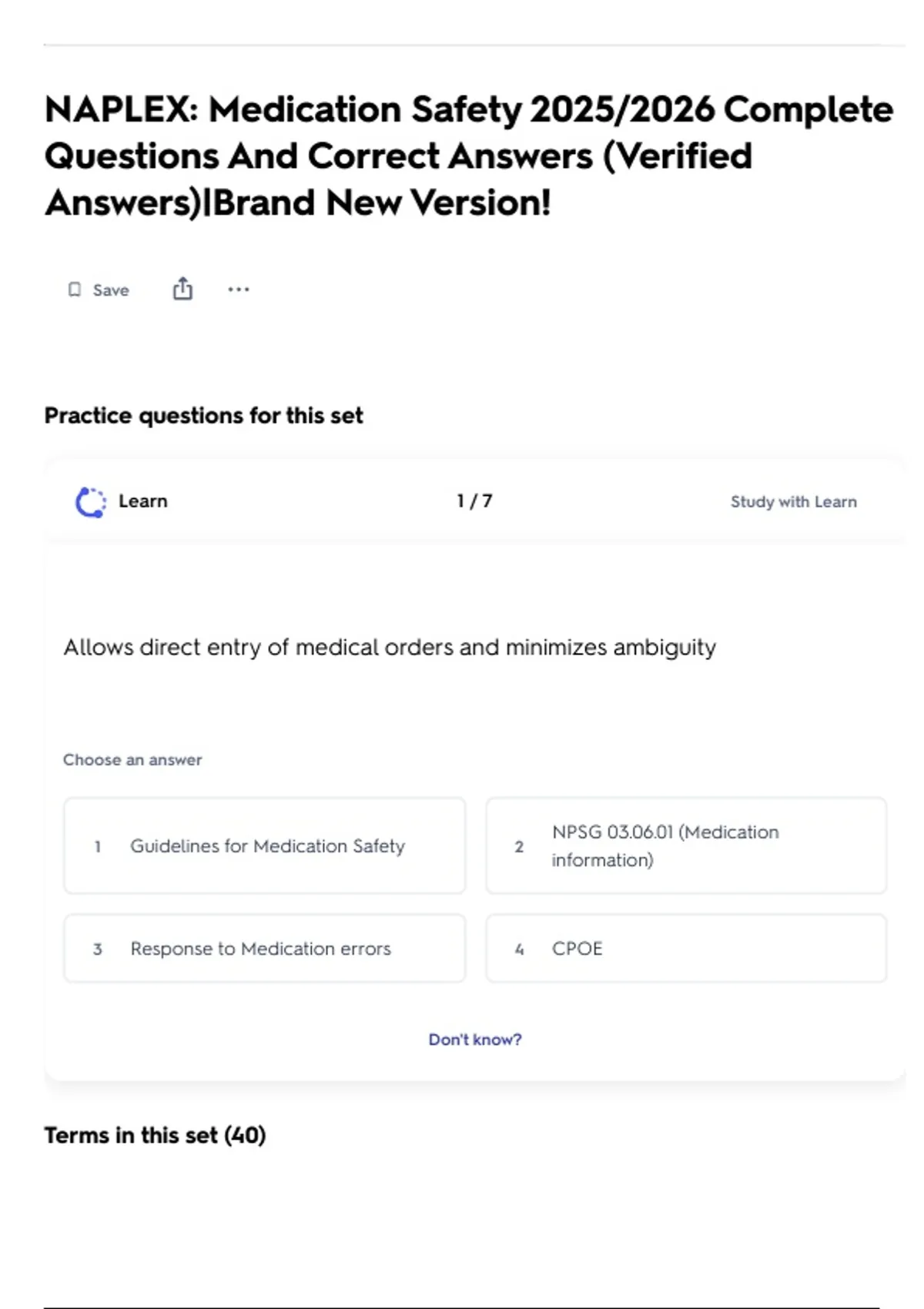 NAPLEX: Medication Safety 2025/2026 Complete Questions And Correct ...