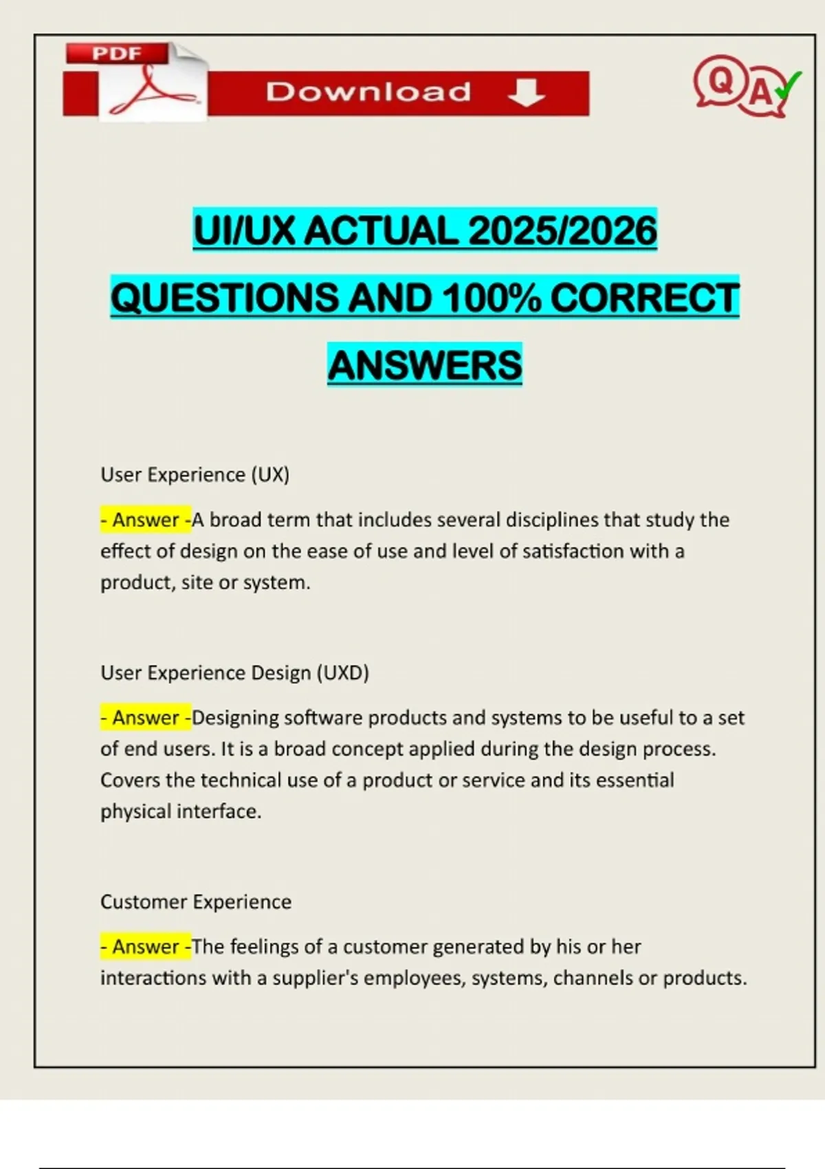 UI/UX ACTUAL 2025/2026 QUESTIONS AND 100% CORRECT ANSWERS - UX ...