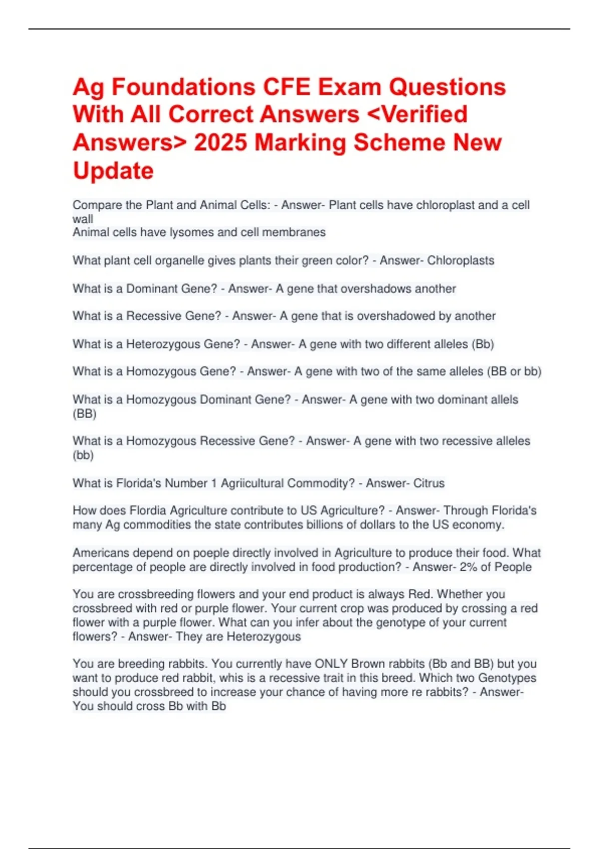 Ag Foundations CFE Exam Questions With All Correct Answers Verified ...