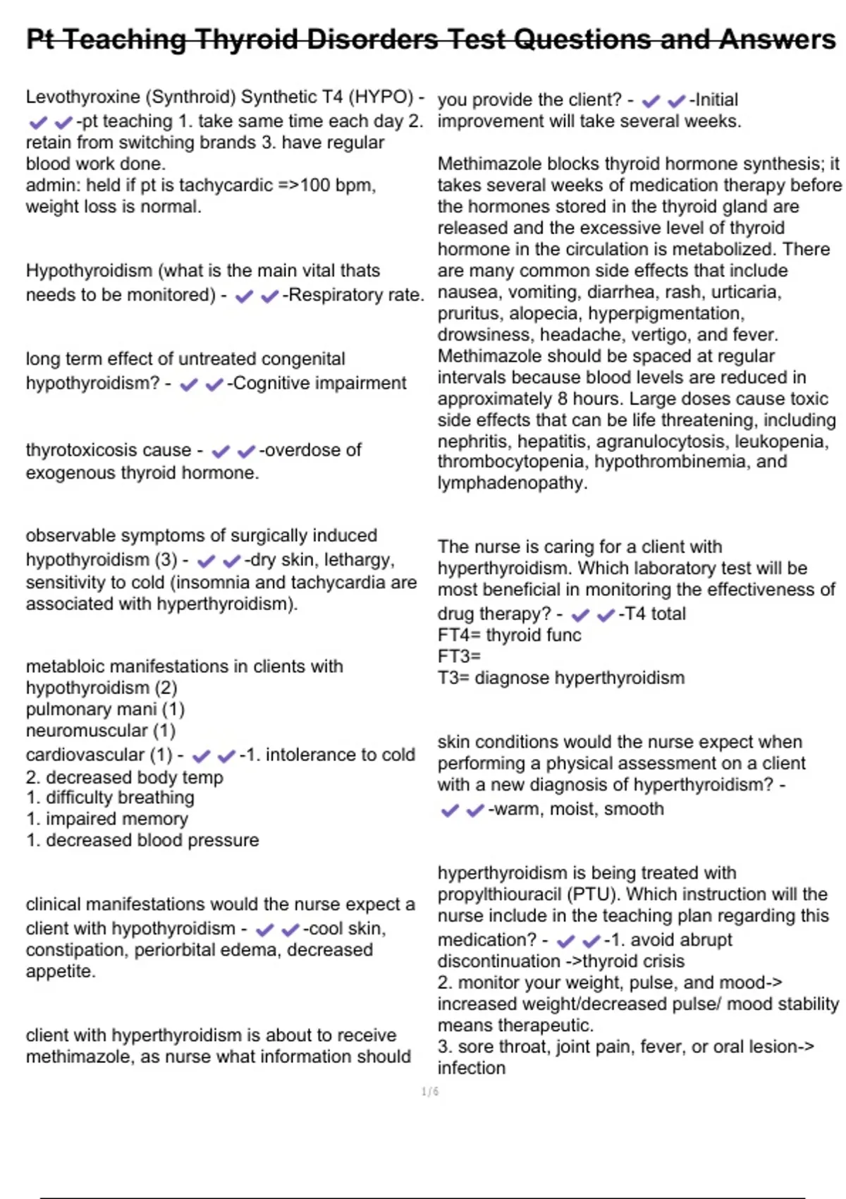 Pt Teaching Thyroid Disorders Test Questions and Answers - Pt Teaching ...
