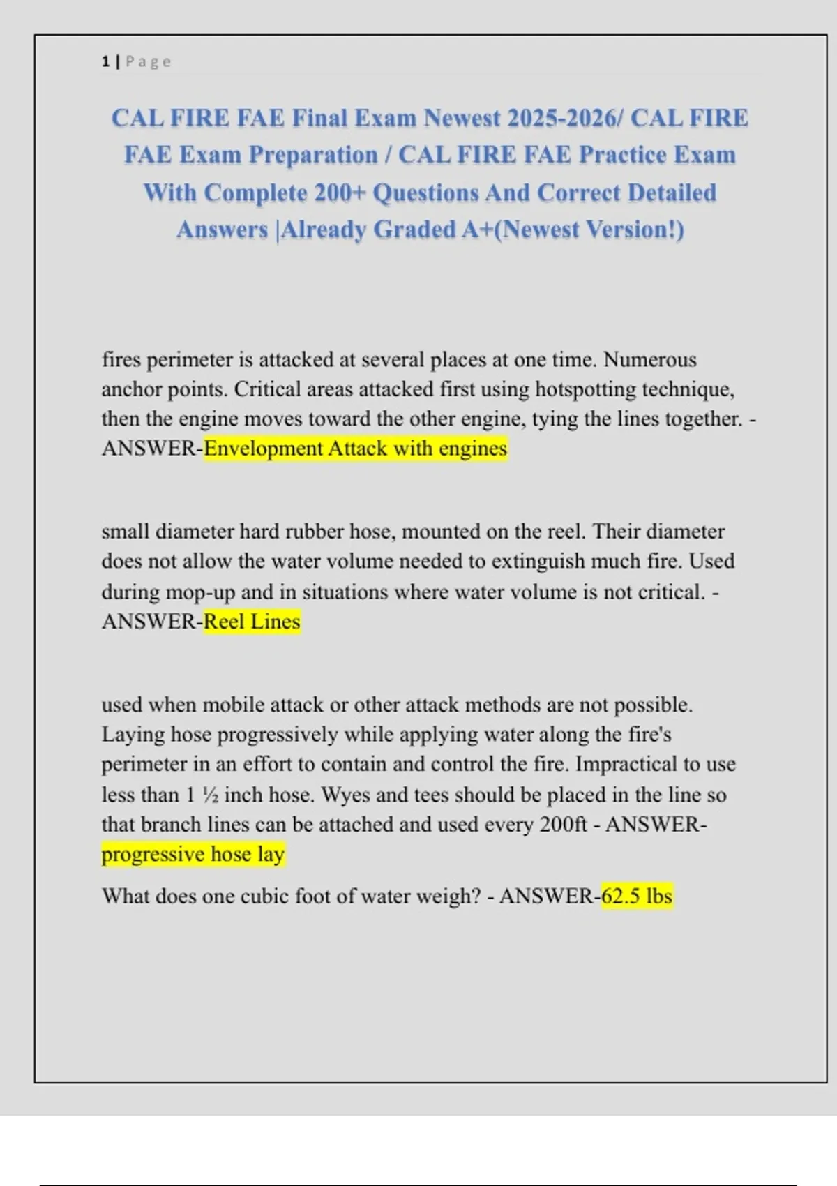 CAL FIRE FAE Final Exam Newest / CAL FIRE FAE Exam Preparation / CAL ...