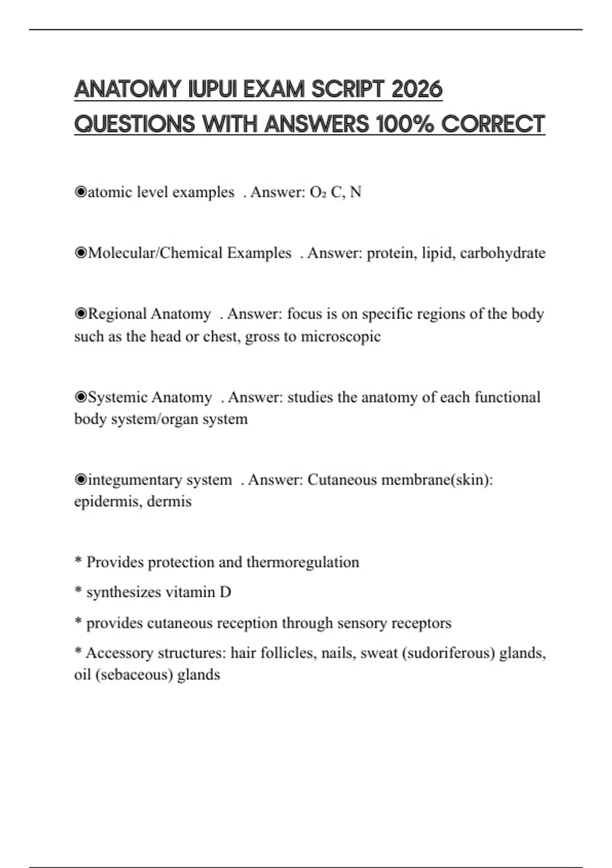 ANATOMY IUPUI EXAM SCRIPT 2026 QUESTIONS WITH ANSWERS 100% CORRECT ...