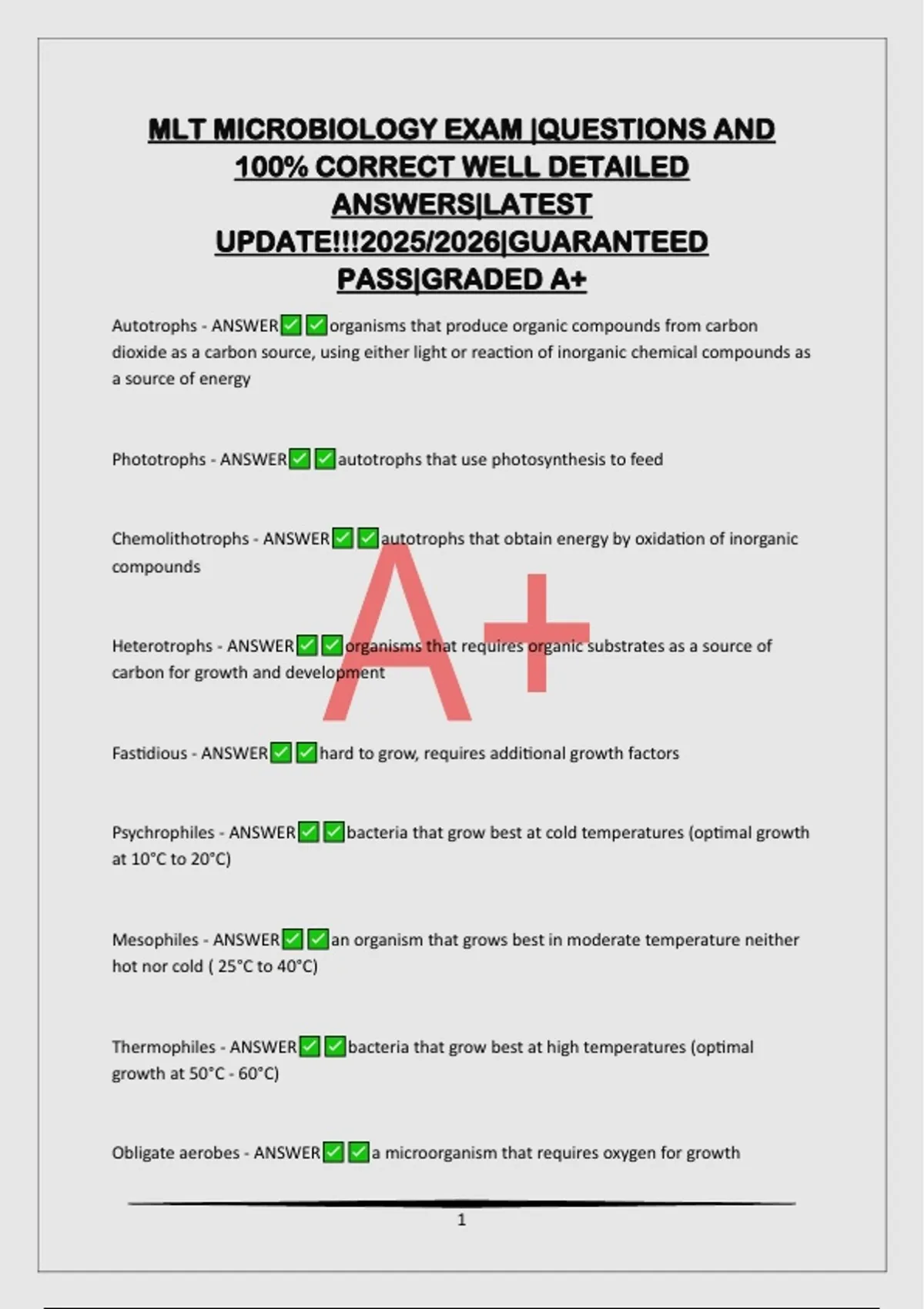 MLT MICROBIOLOGY EXAM |QUESTIONS AND 100% CORRECT WELL DETAILED ANSWERS ...