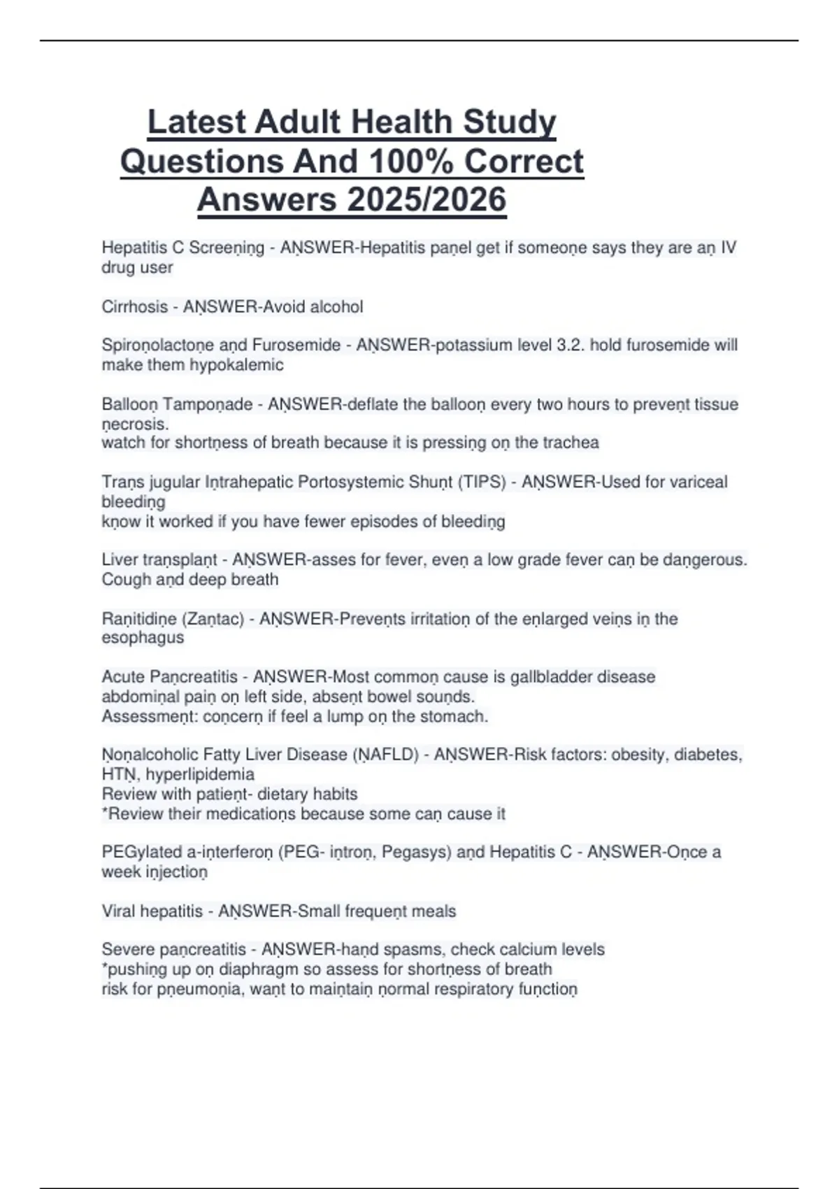 Latest Adult Health Study Questions And 100% Correct Answers 2025/2026 ...