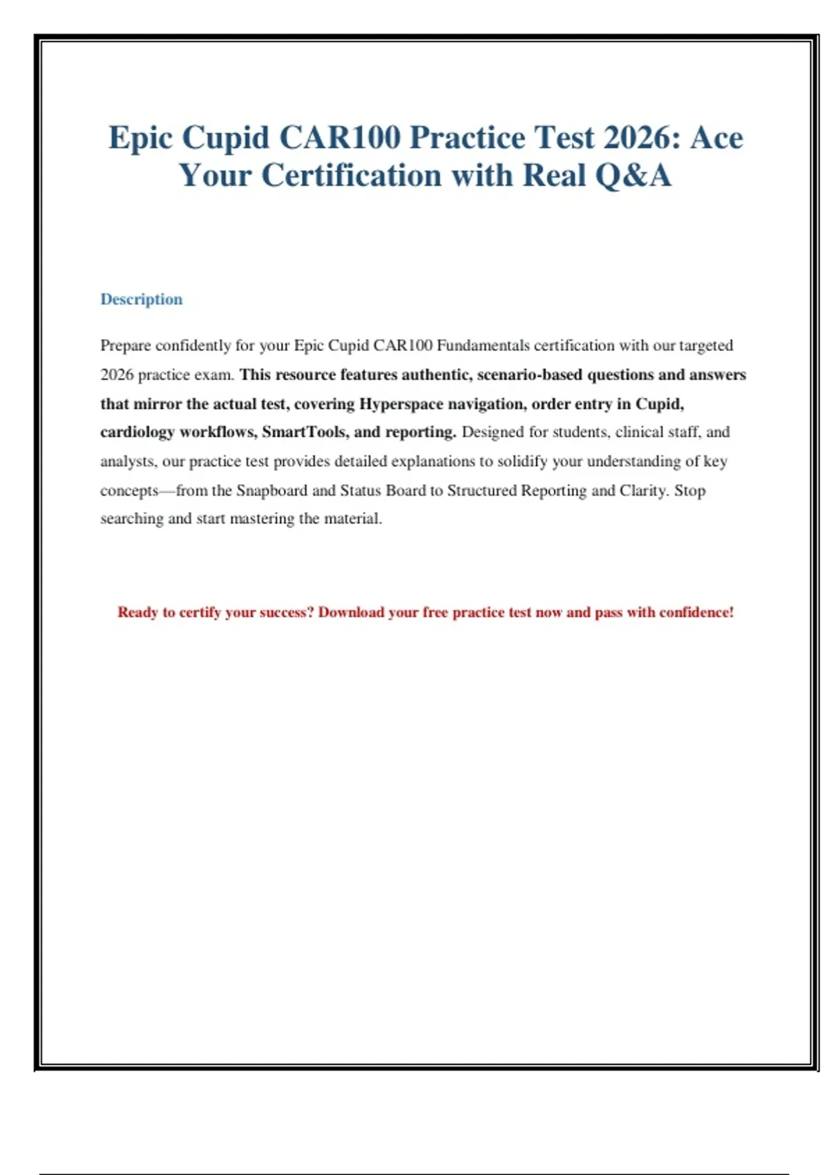Epic Cupid CAR100 Practice Exam 2026: Questions & Answers - Epic Cupid ...
