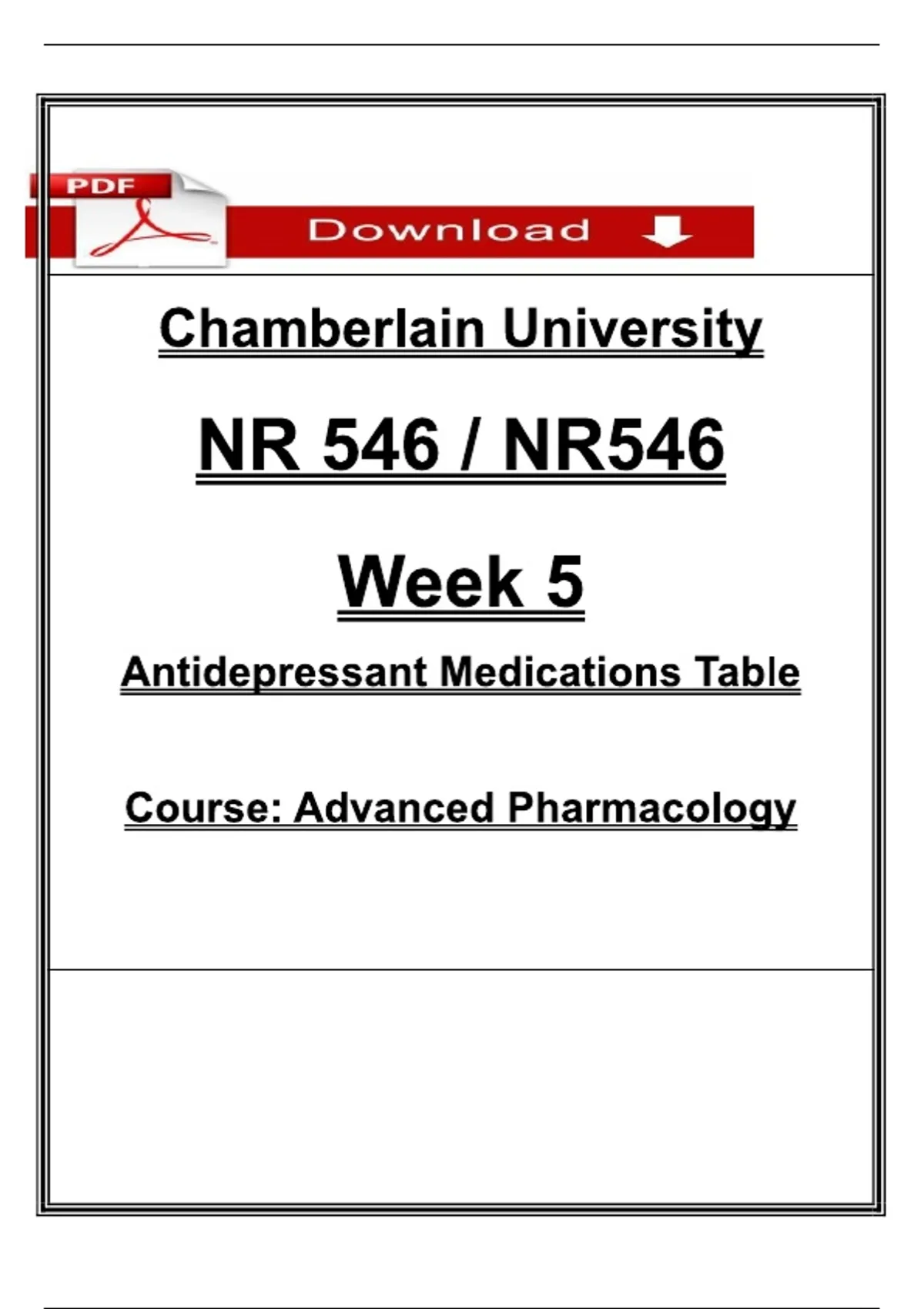 NR 546 Week 5 Antidepressant Medications Table – Advanced Pharmacology ...