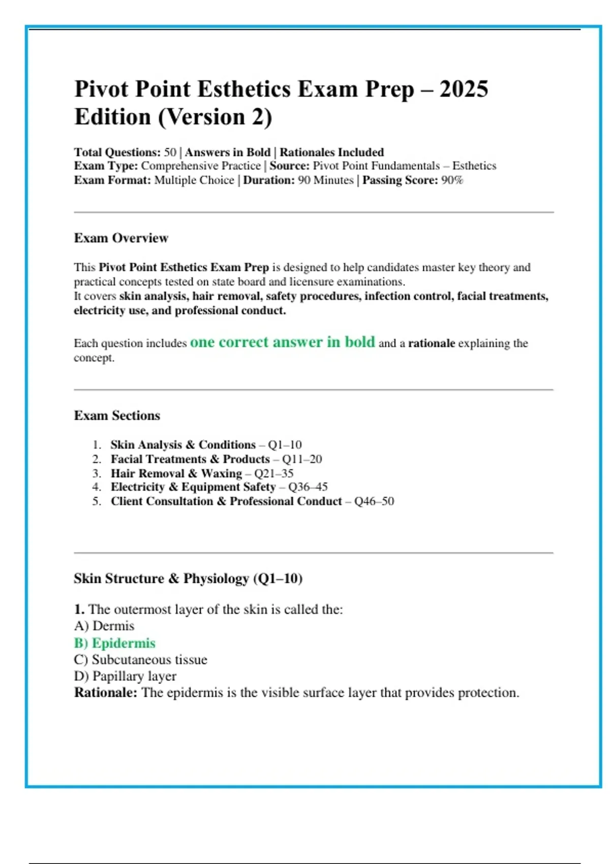 Pivot Point Esthetics Exam Prep – 2025 Edition (Version 2 ...