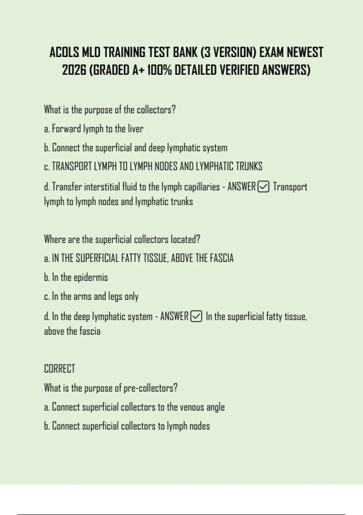 ACOLS MLD TRAINING TEST BANK (3 VERSIONS) EXAM NEWEST 2026 |GRADED A+ ...